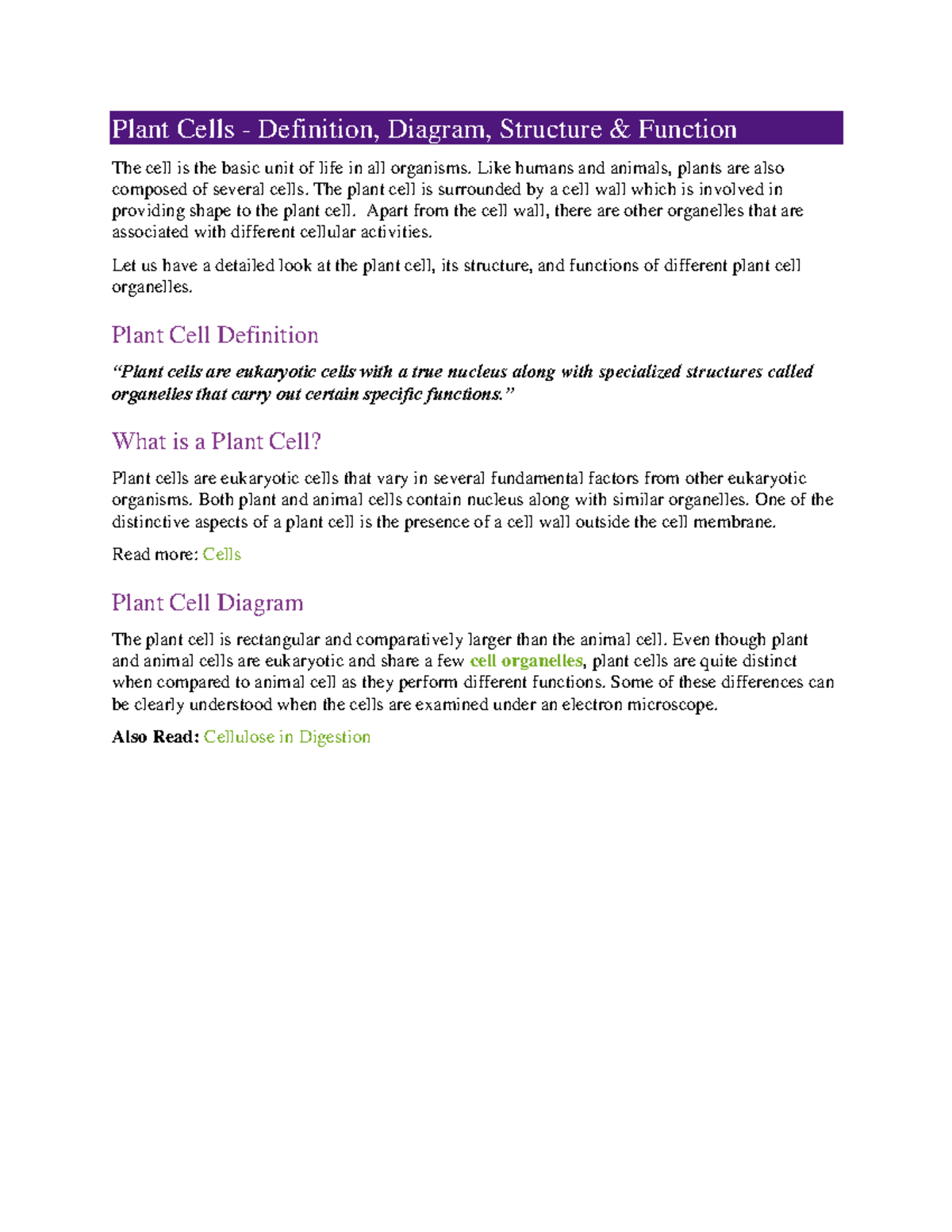Plant-cells - Plant cell structure and its functions with diagram ...