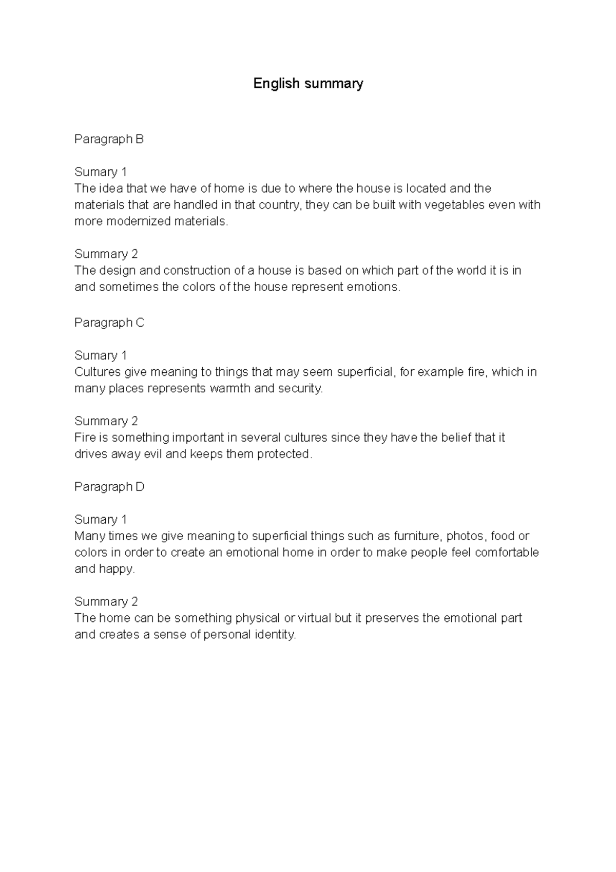 English summary - notas - English summary Paragraph B Sumary 1 The idea ...