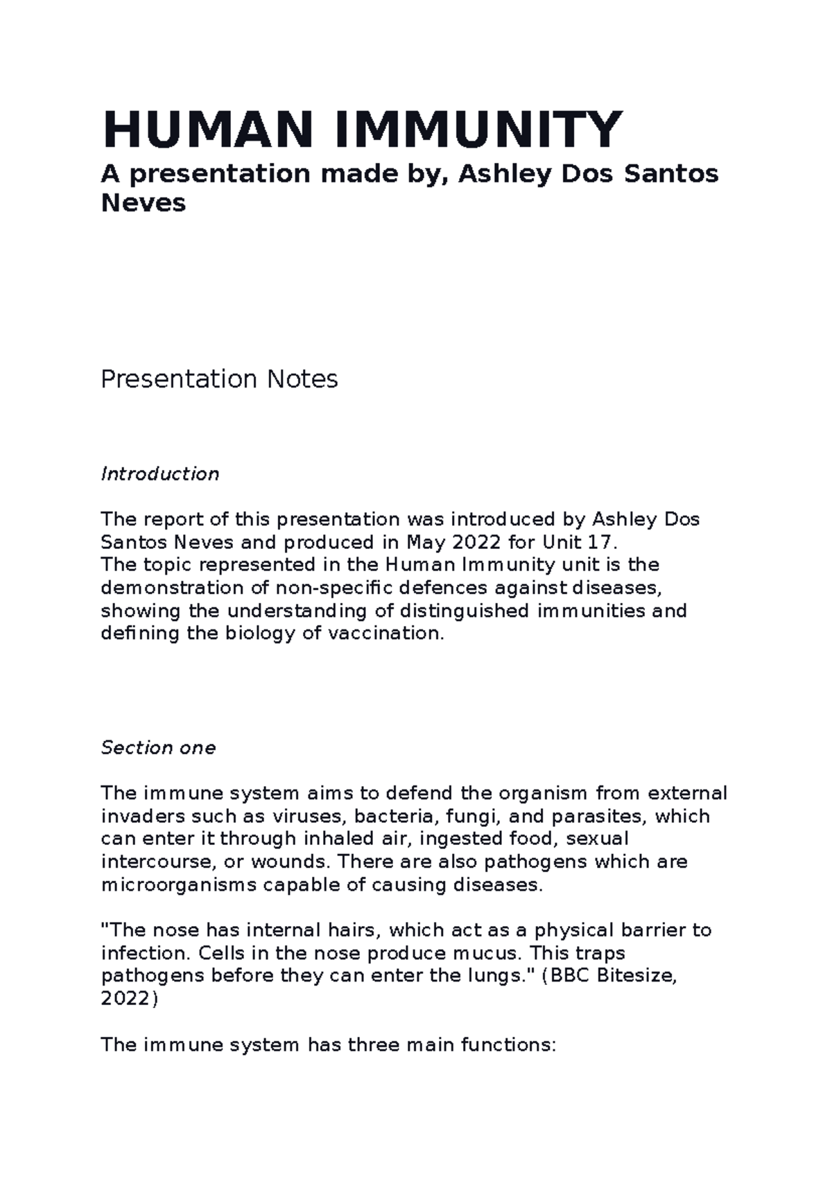 Human Immunity - this module represent how the immune works. - HUMAN ...