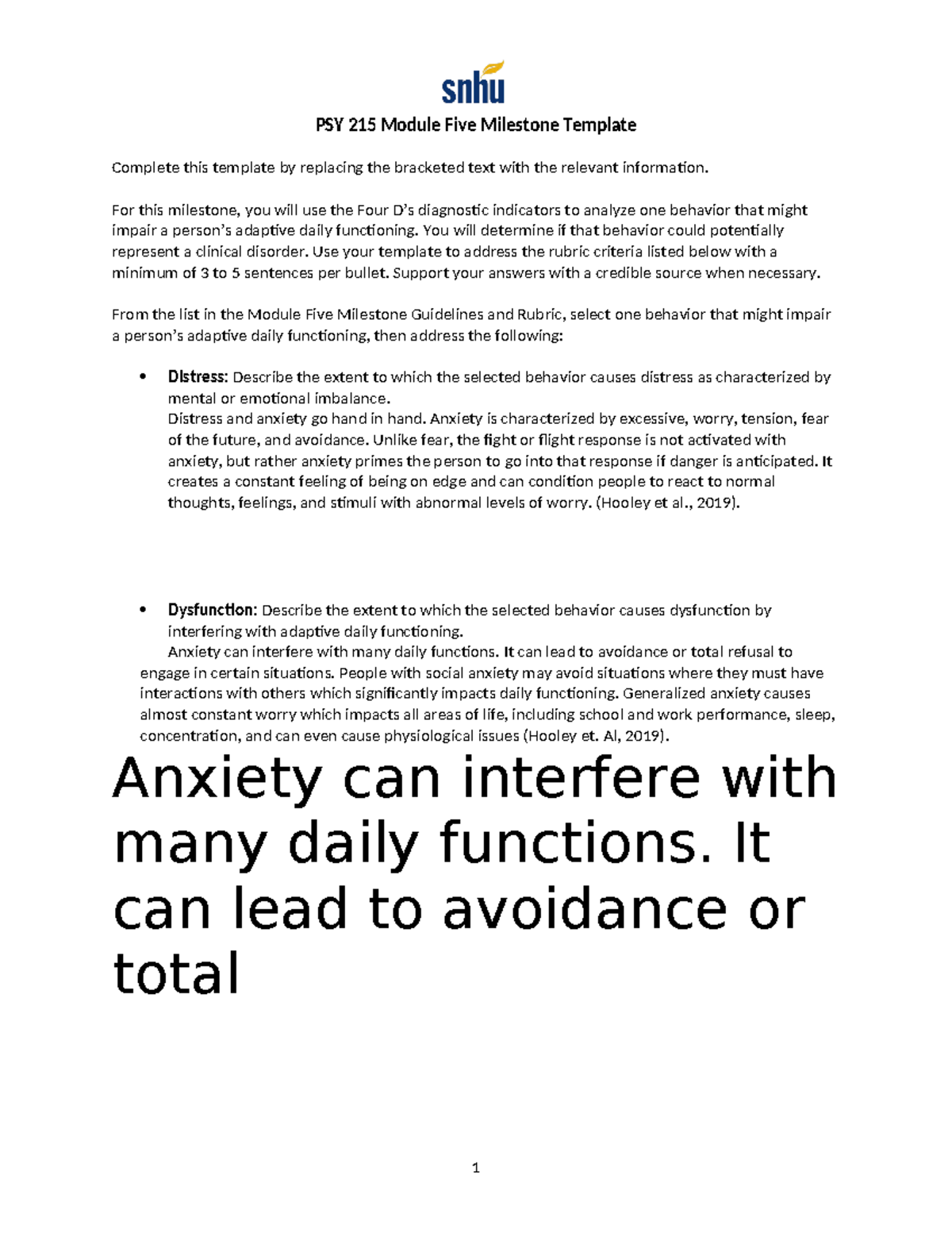 PSY 215 Module Five Milestone Template - PSY 215 Module Five Milestone ...