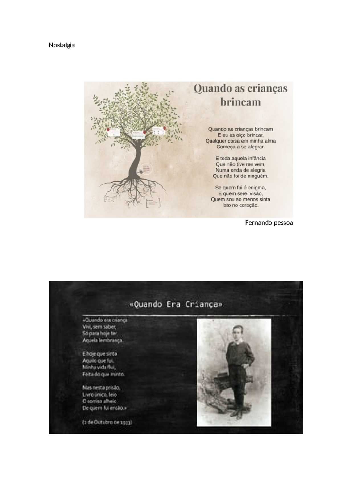 Trablho sobre nostalgia de fernando pessoa - Português - Nostalgia ...