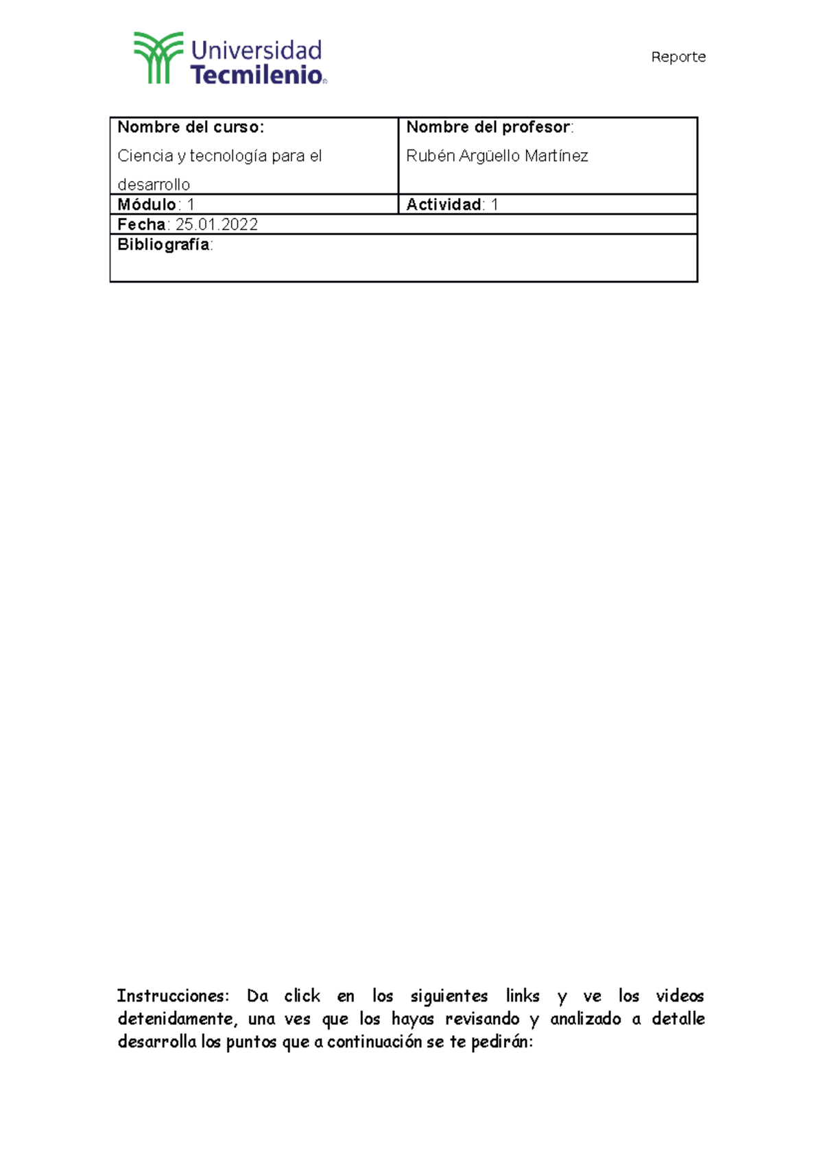 Actividad 1 canvas tecmilenio actividad obligatoria - Reporte Nombre ...