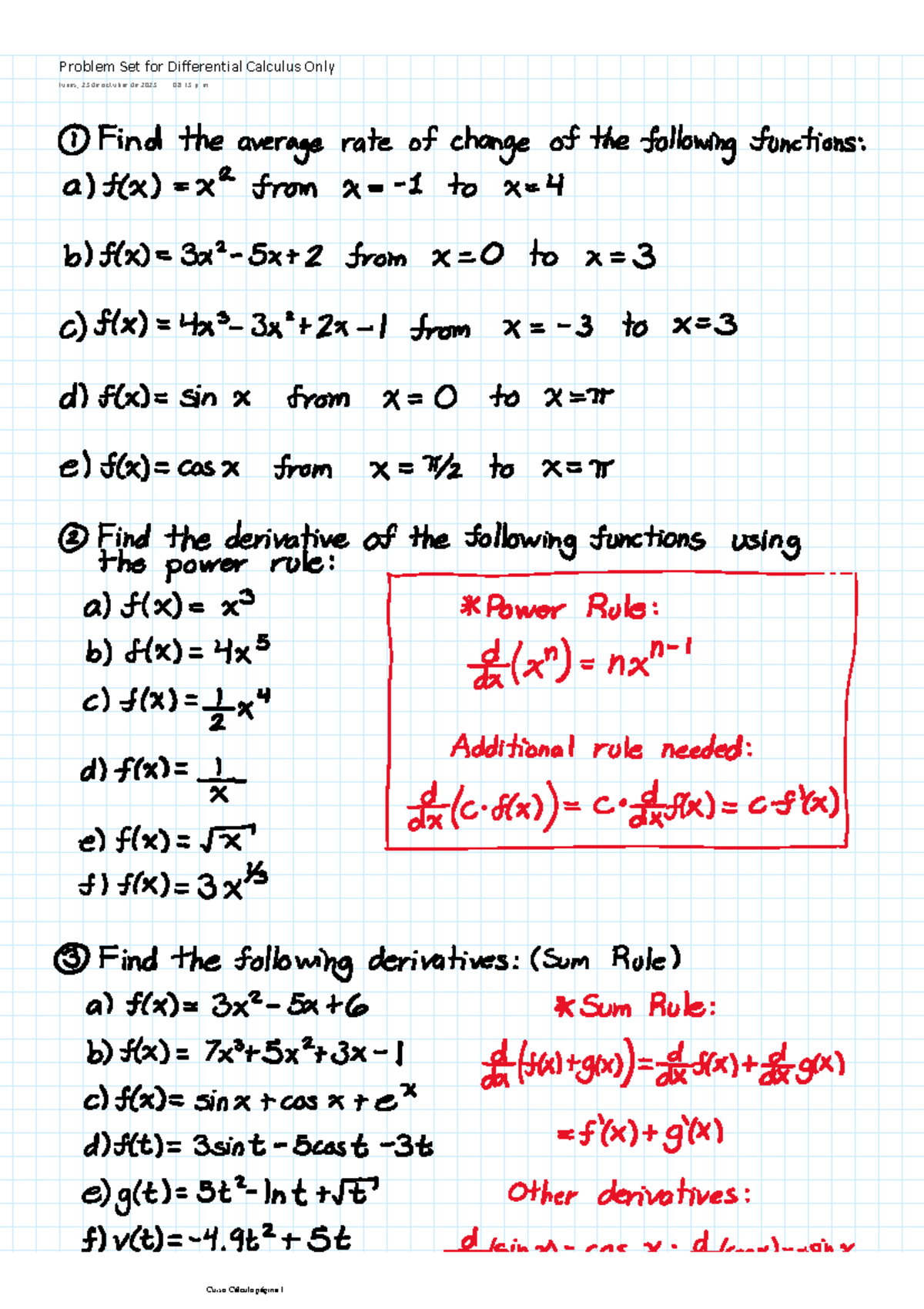 Problem Set for Differential Calculus - Calculo Diferencial - m. - Studocu