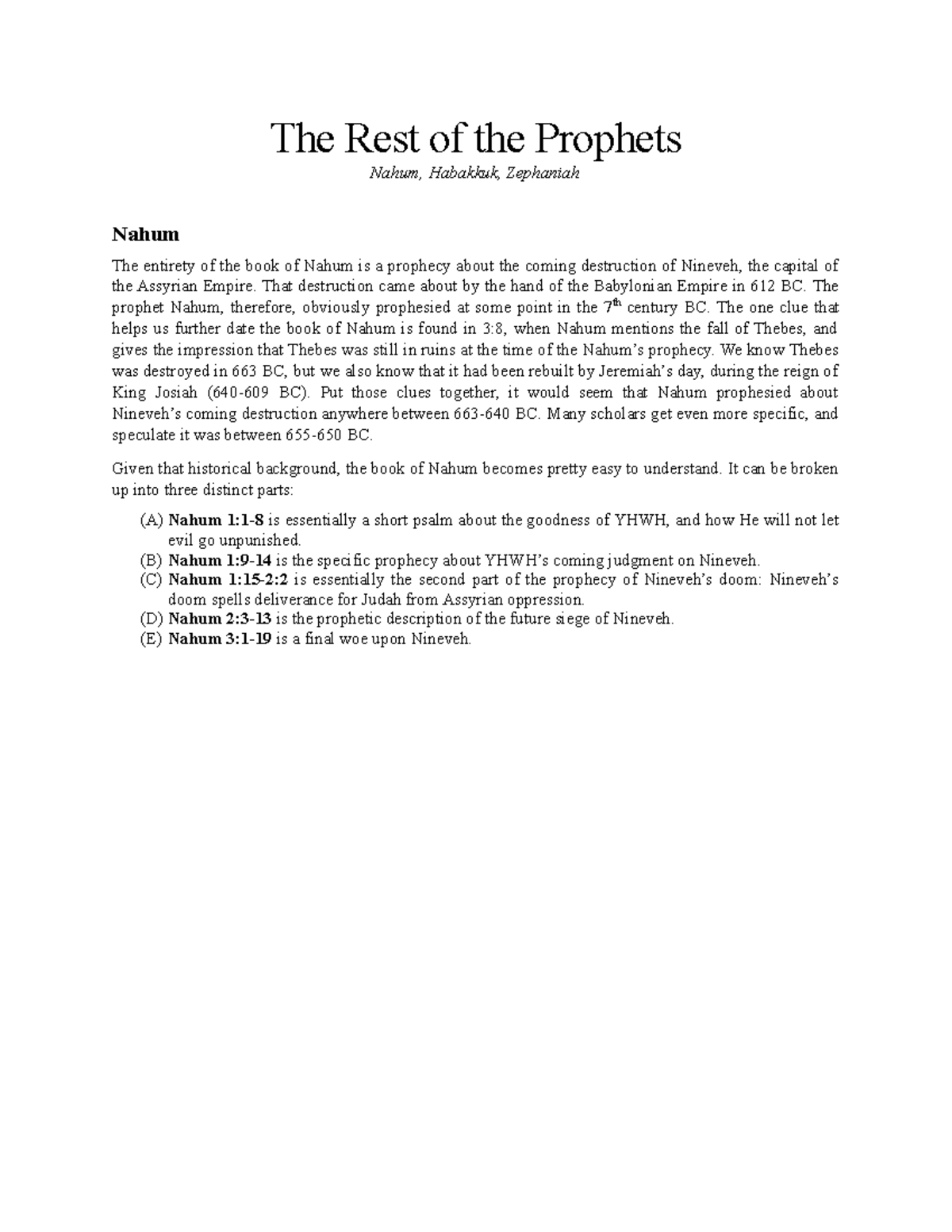 Chapter 20b-The Rest of the Prophets - The Rest of the Prophets Nahum ...