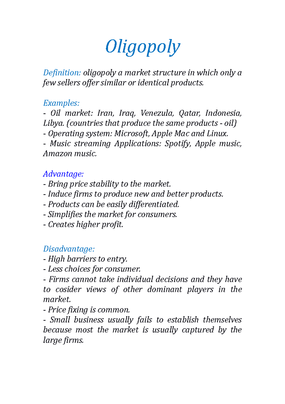 Oligopoly summary definition examples pros and cons - Microeconomics - Oligopoly Definition ...