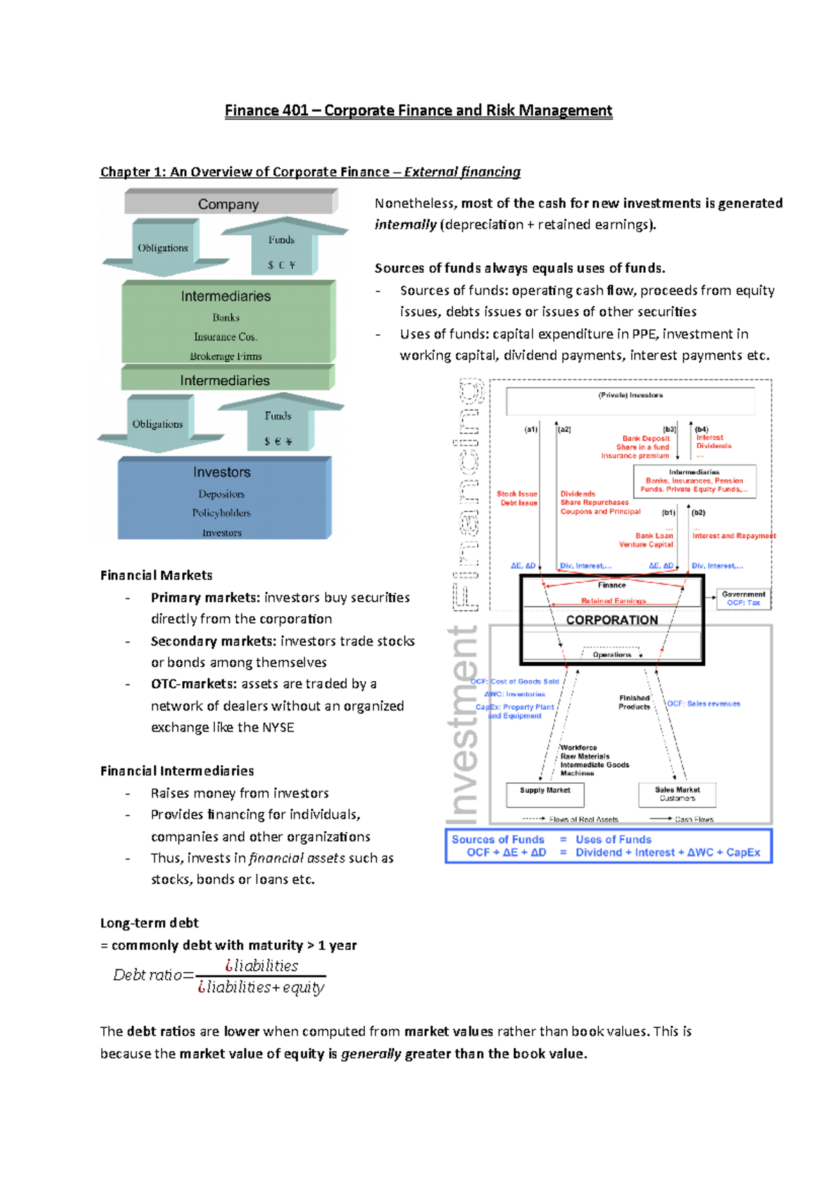 Finance 401 - FIN401 Zusammenfassung - Finance 401 – Corporate Finance ...