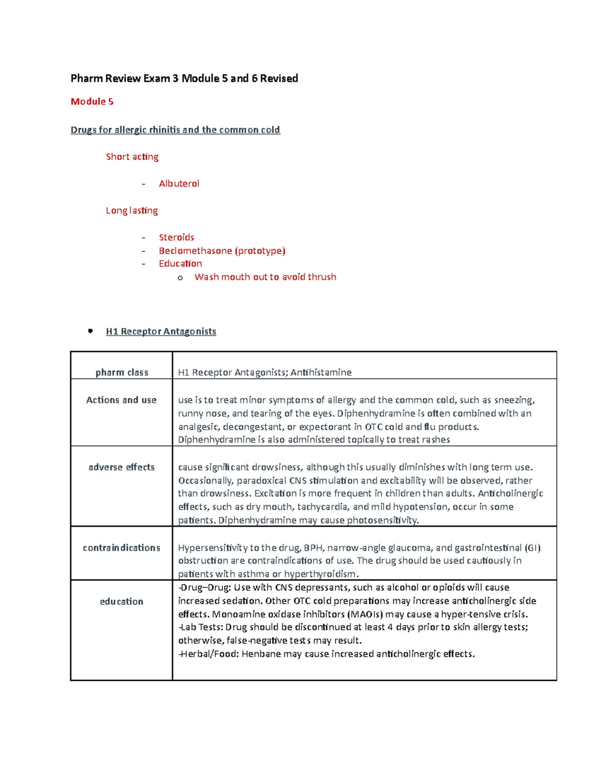 Pharmacology Review Exam 3 Module 5 and 6 - Pharm Review Exam 3 Module ...