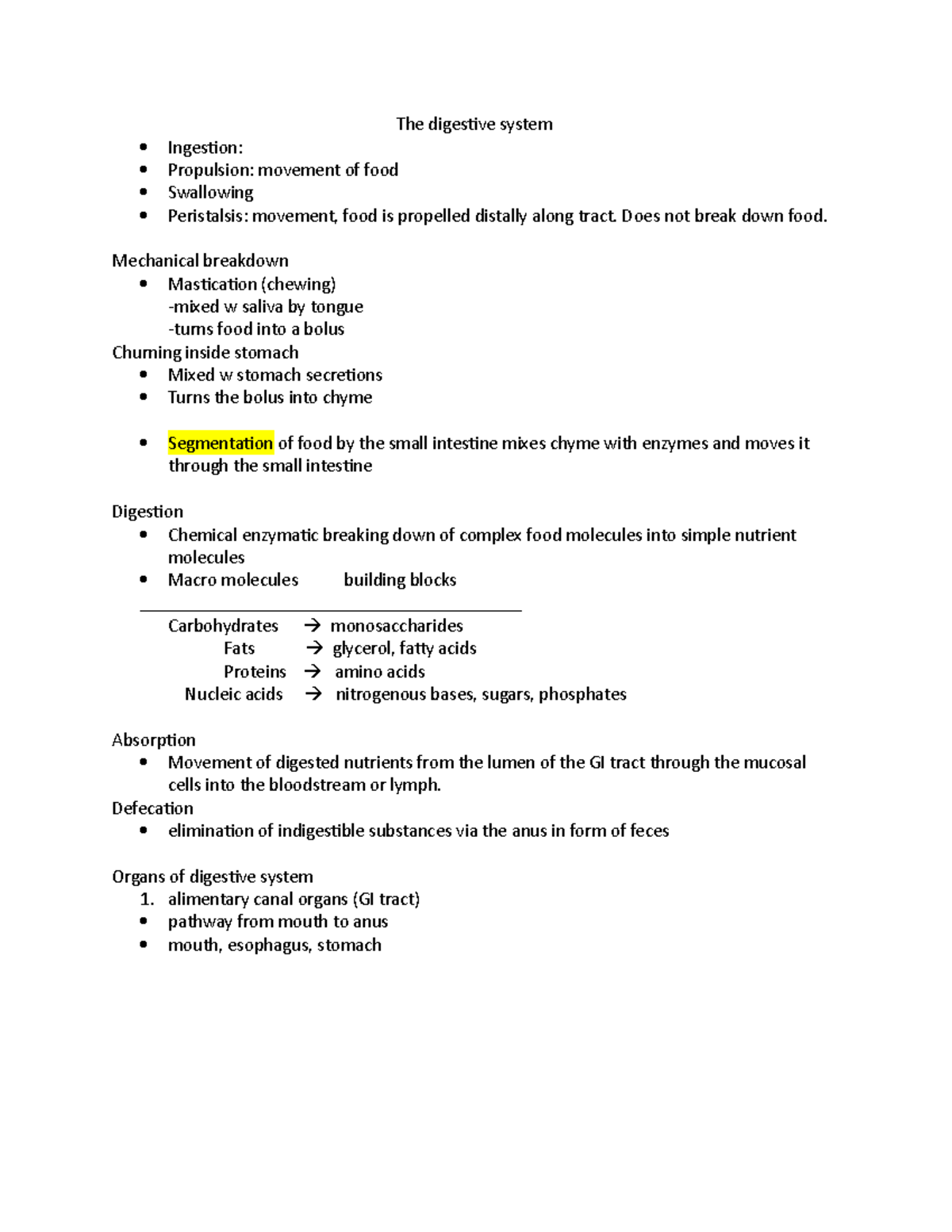 The digestive system notes - The digestive system Ingestion: Propulsion ...