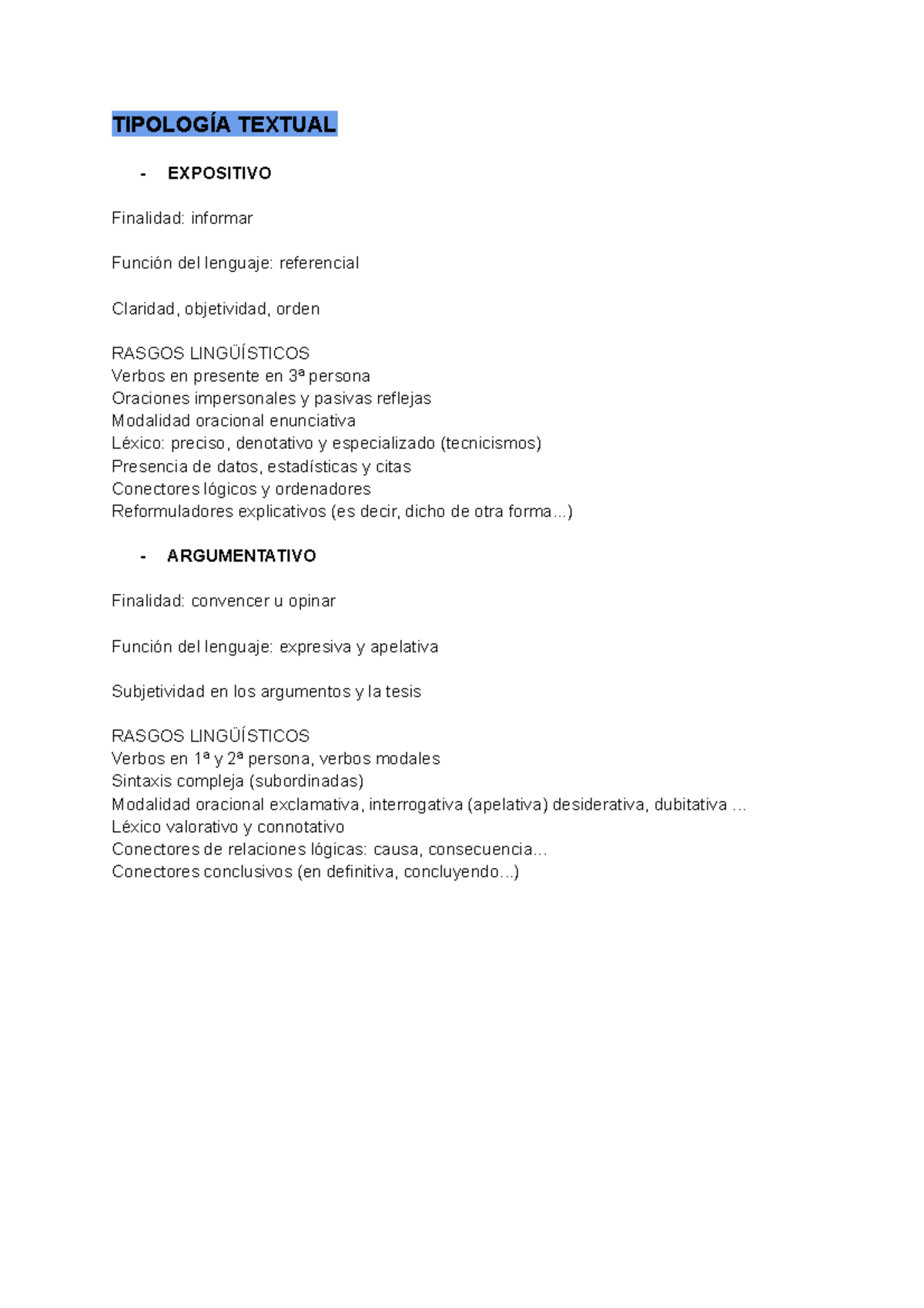 Tipología textual - TIPOLOGÍA TEXTUAL - EXPOSITIVO Finalidad: informar ...