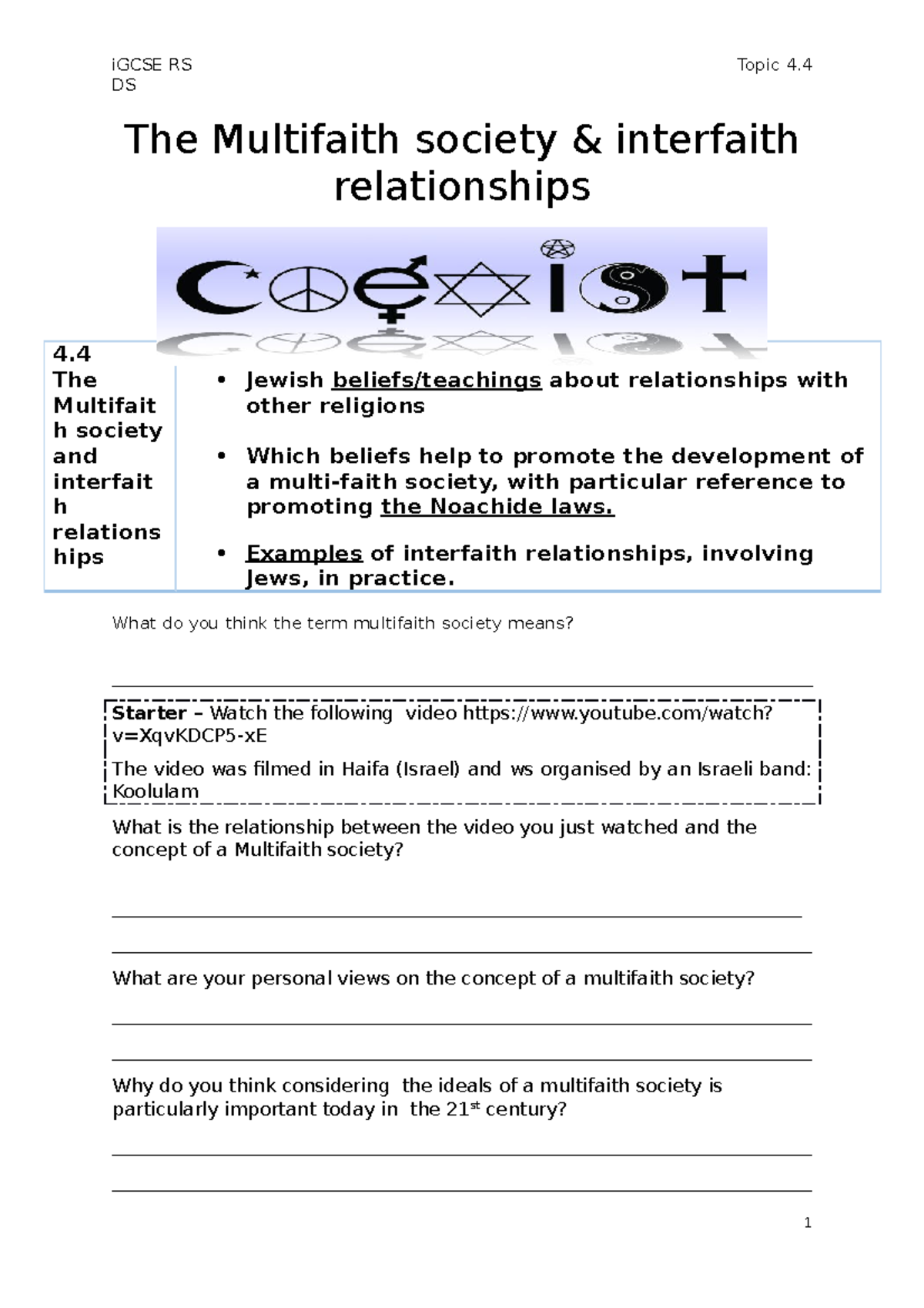 4.4 Multifaith - general notes on religious studies and specifically ...