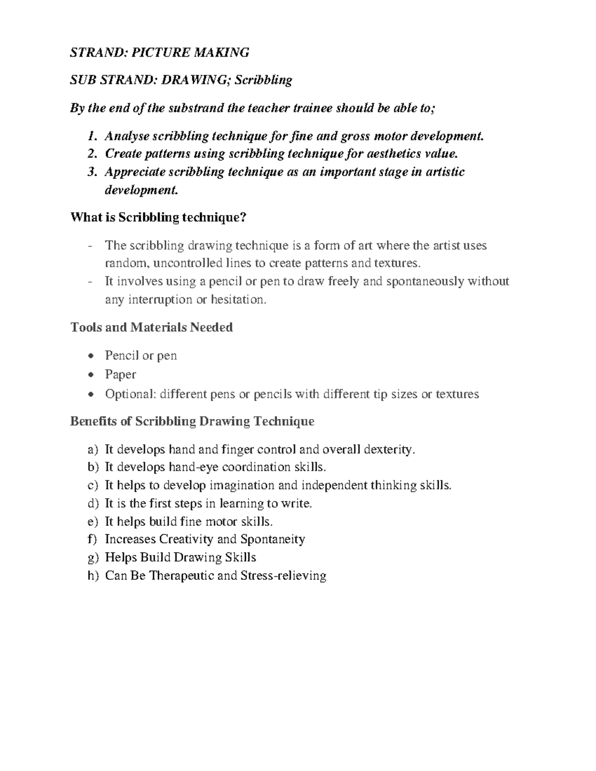 ART Notes ON Picture Making - STRAND: PICTURE MAKING SUB STRAND ...