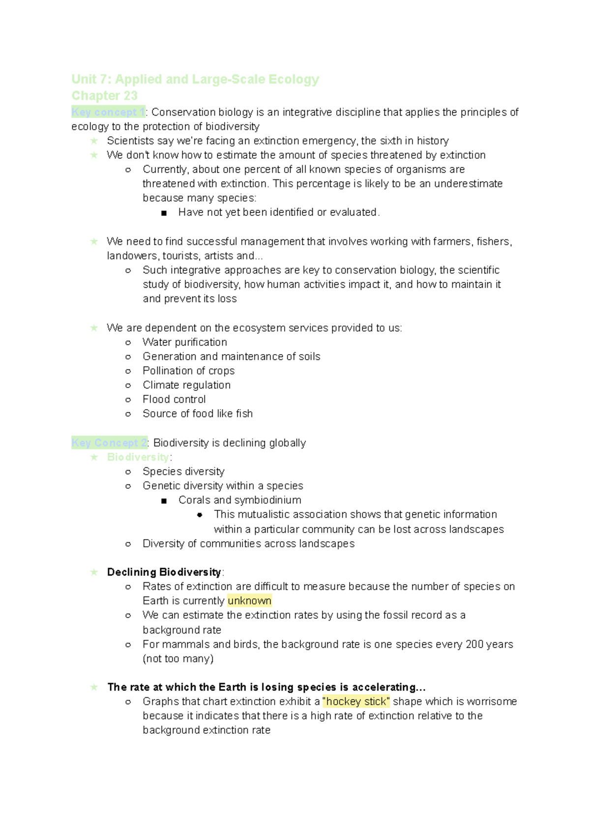 Unit 7 - Lecture notes Unit 7 - Unit 7: Applied and Large-Scale Ecology ...