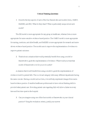 [Solved] steps of the Iowa Model of evidencebased practice - Evidence ...