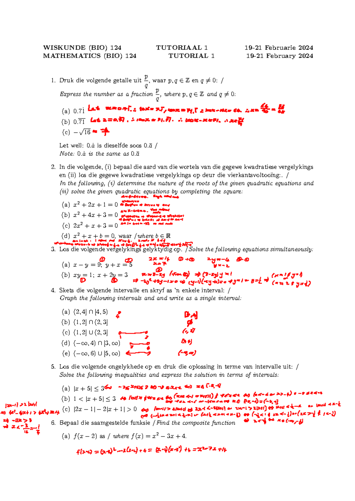 Tut1-sol - WISKUNDE (BIO) 124 TUTORIAAL 1 19-21 Februarie 2024 ...