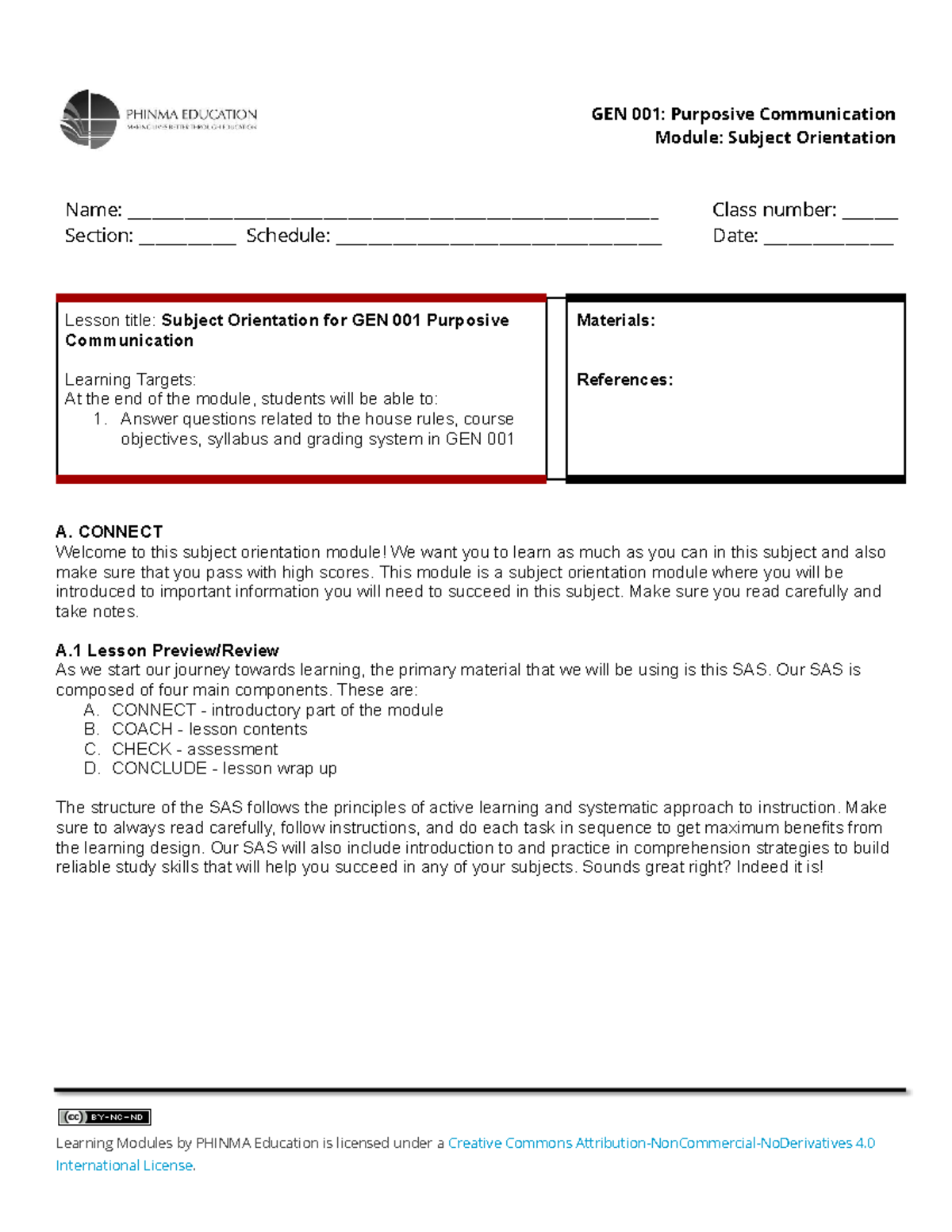 GEN 001 SAS-02 Subject Orientation - Module: Subject Orientation Name ...