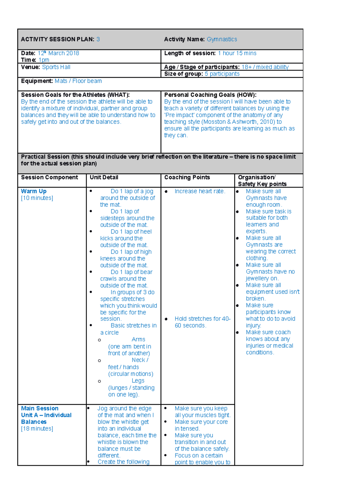 Session 3 - Needed as an appendix. - ACTIVITY SESSION PLAN: 3 Activity ...