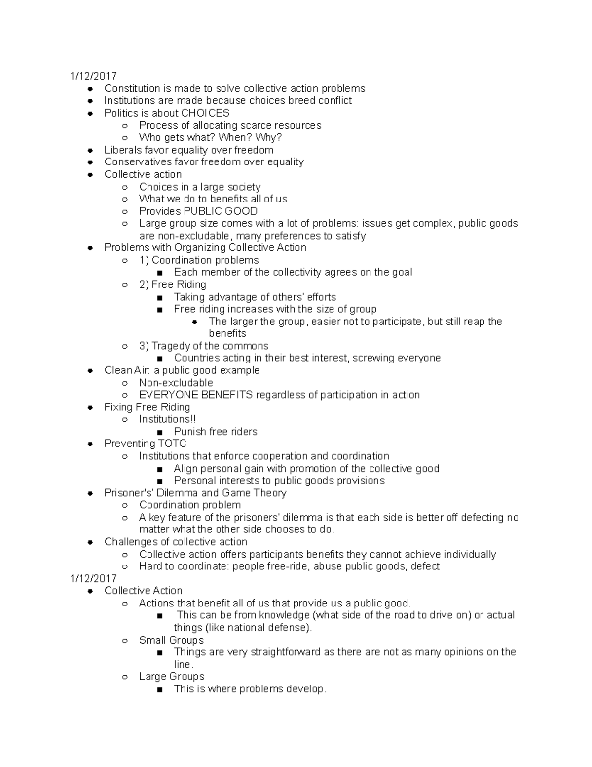 Poli Sci 21A Lecture - 1/12/ Constitution is made to solve collective action problems - Studocu
