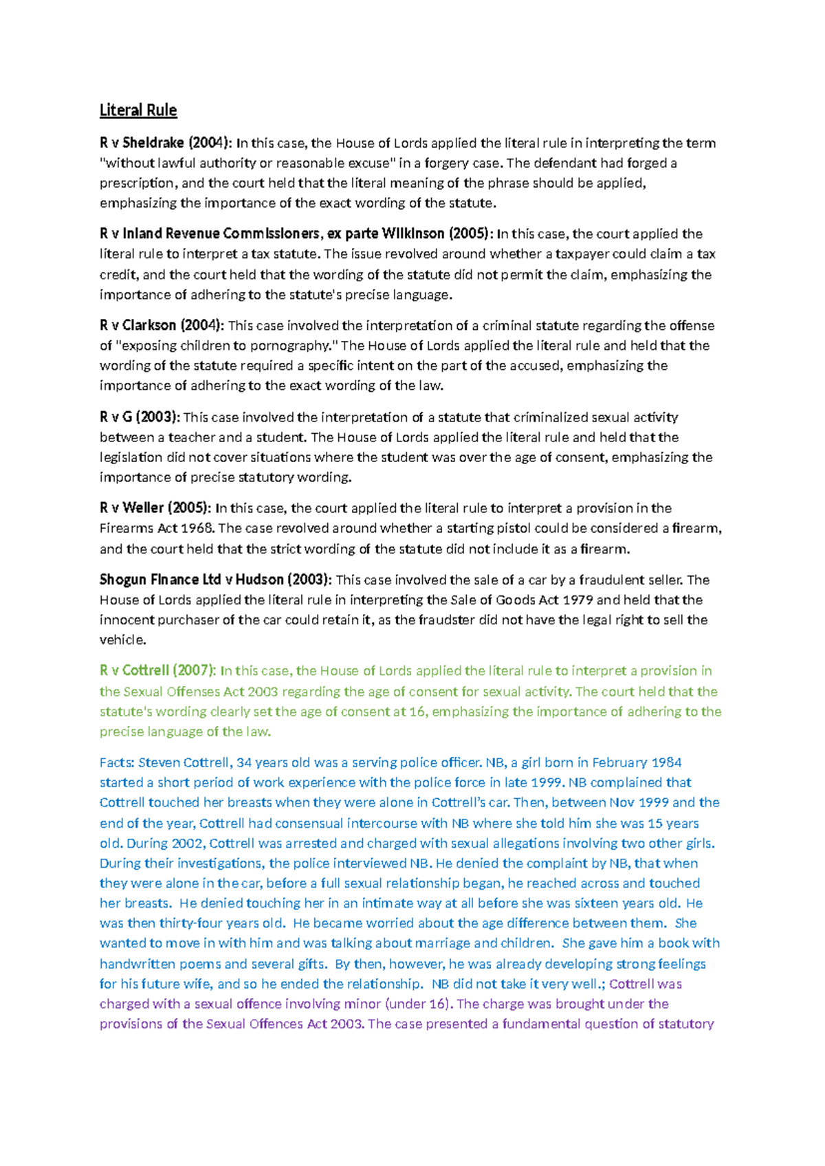 Latest cases on Literal, Golden, Mischief - Literal Rule R v Sheldrake ...