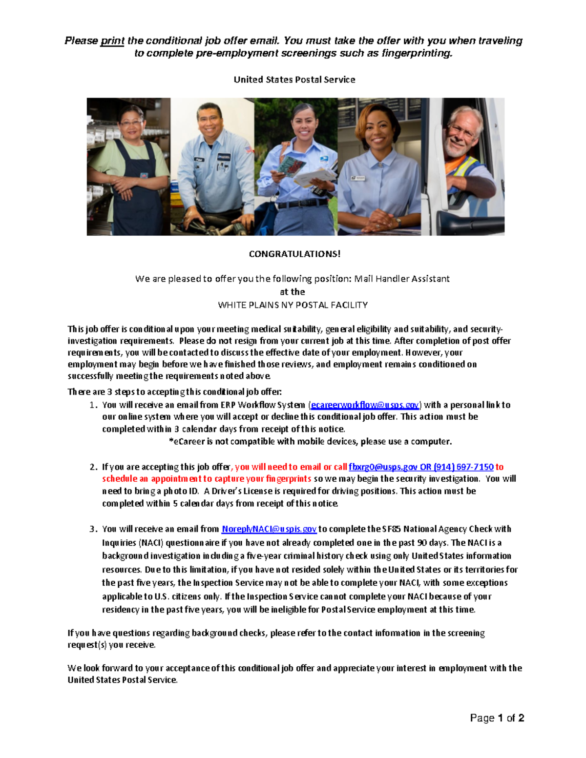 -Important Information Please Read - Please print the conditional job ...