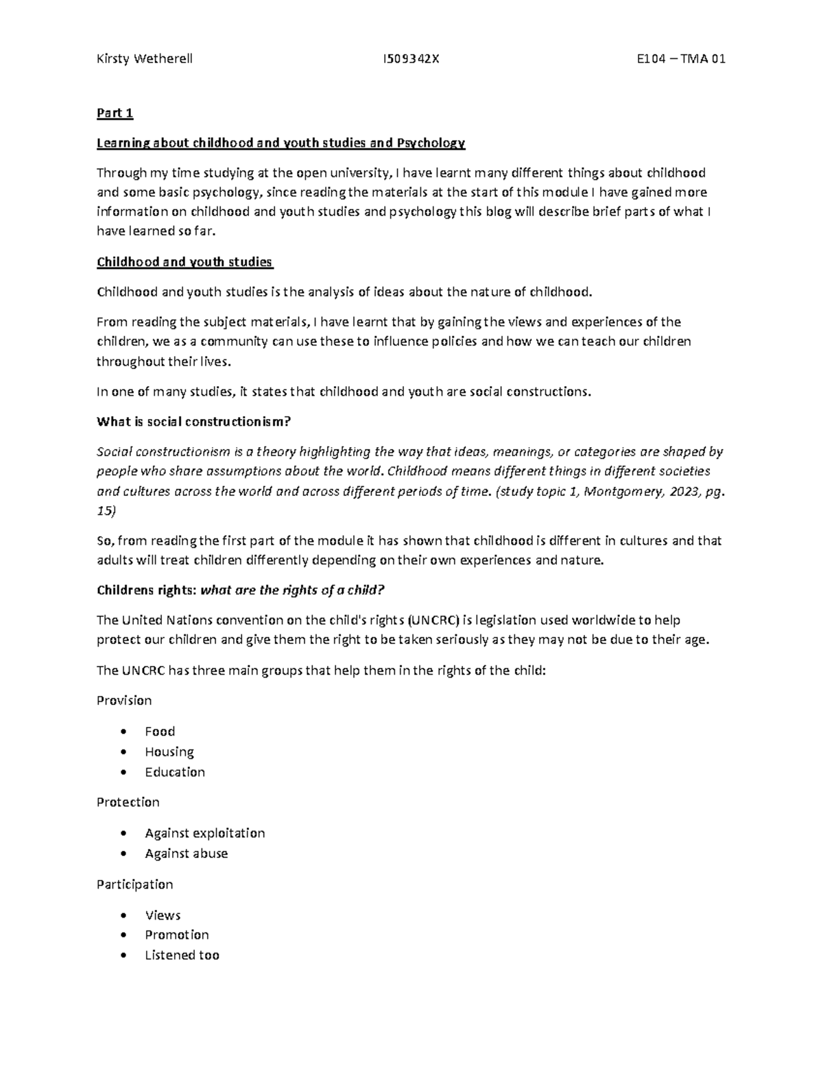 E104 TMA 01 - the psychology of children and education - Kirsty ...