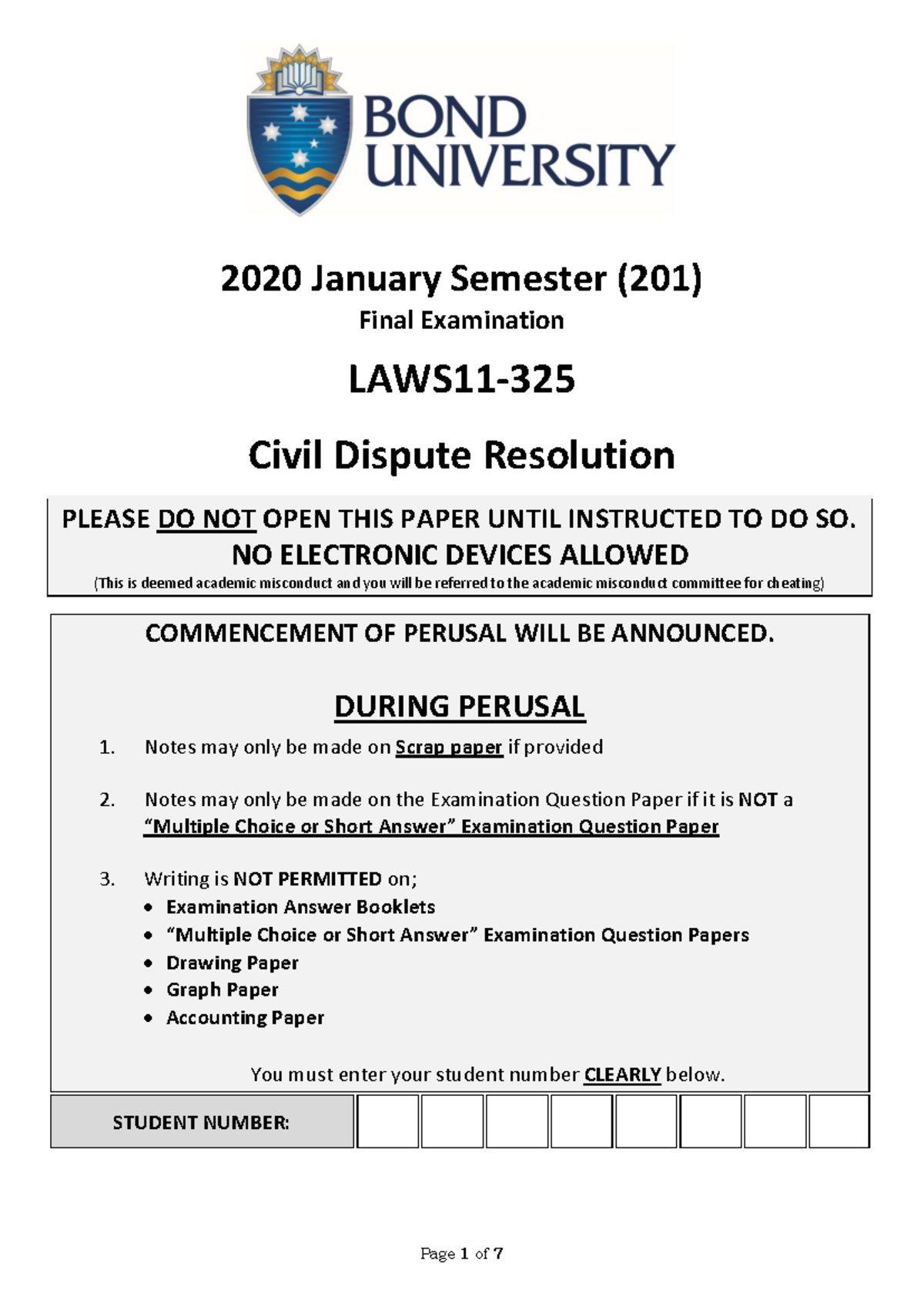 Practice past exam paper - 2020 January Semester (201) Final ...