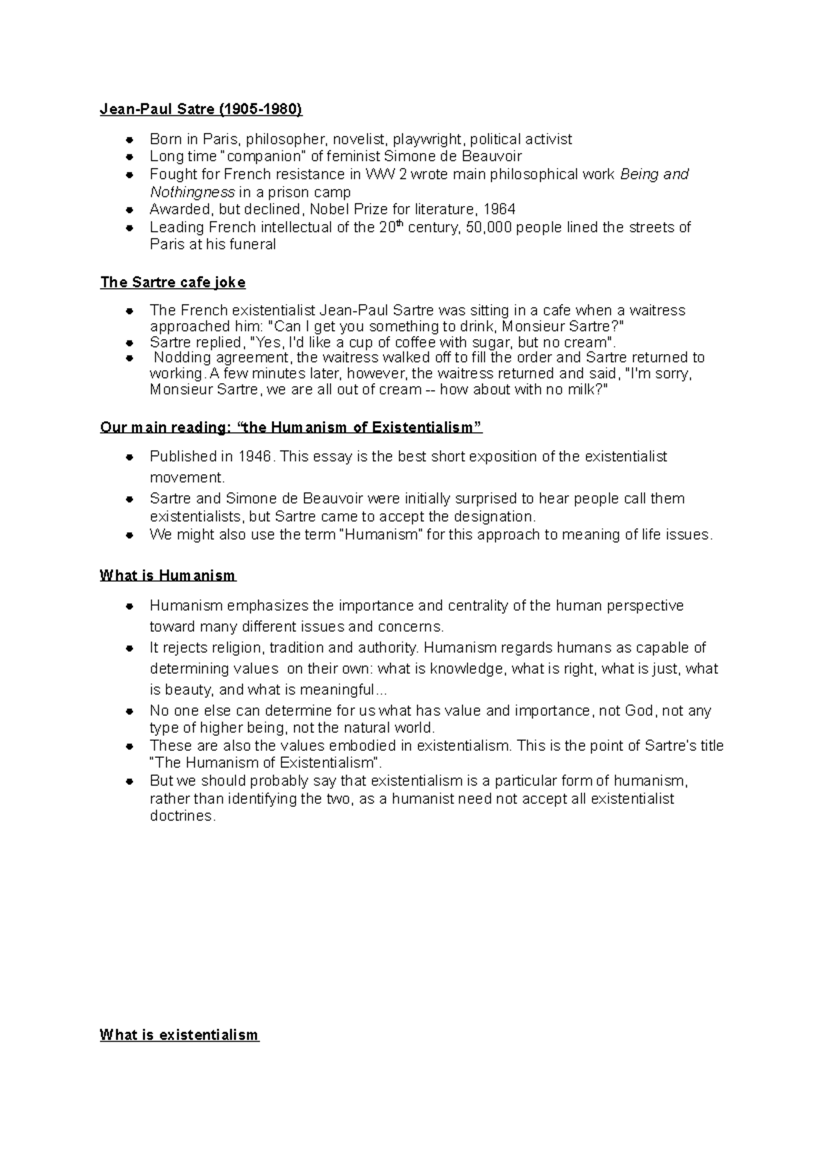 Phil Lecture 5 - DR. KENNETH FERGUSON - Jean-Paul Satre (1905-1980 ...