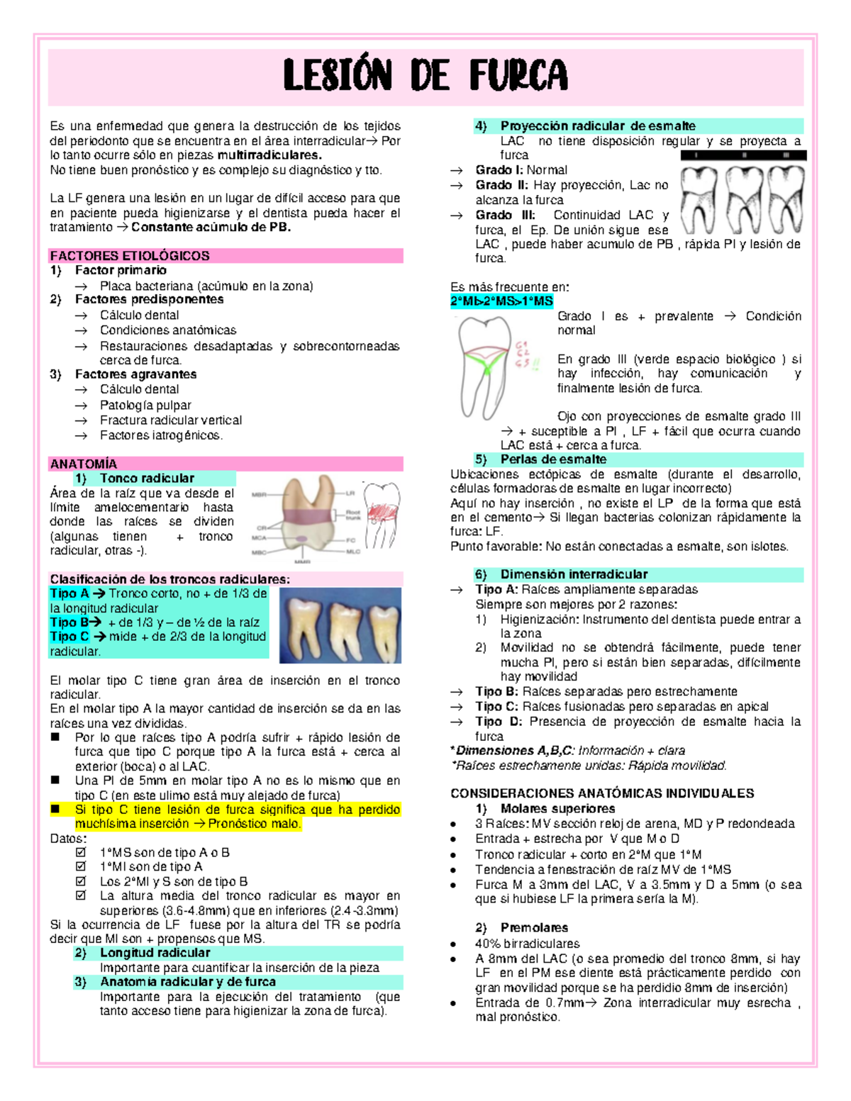 5. Lesión DE Furca - Resumenes Periodoncia - LESIÓN DE FURCA Es una ...