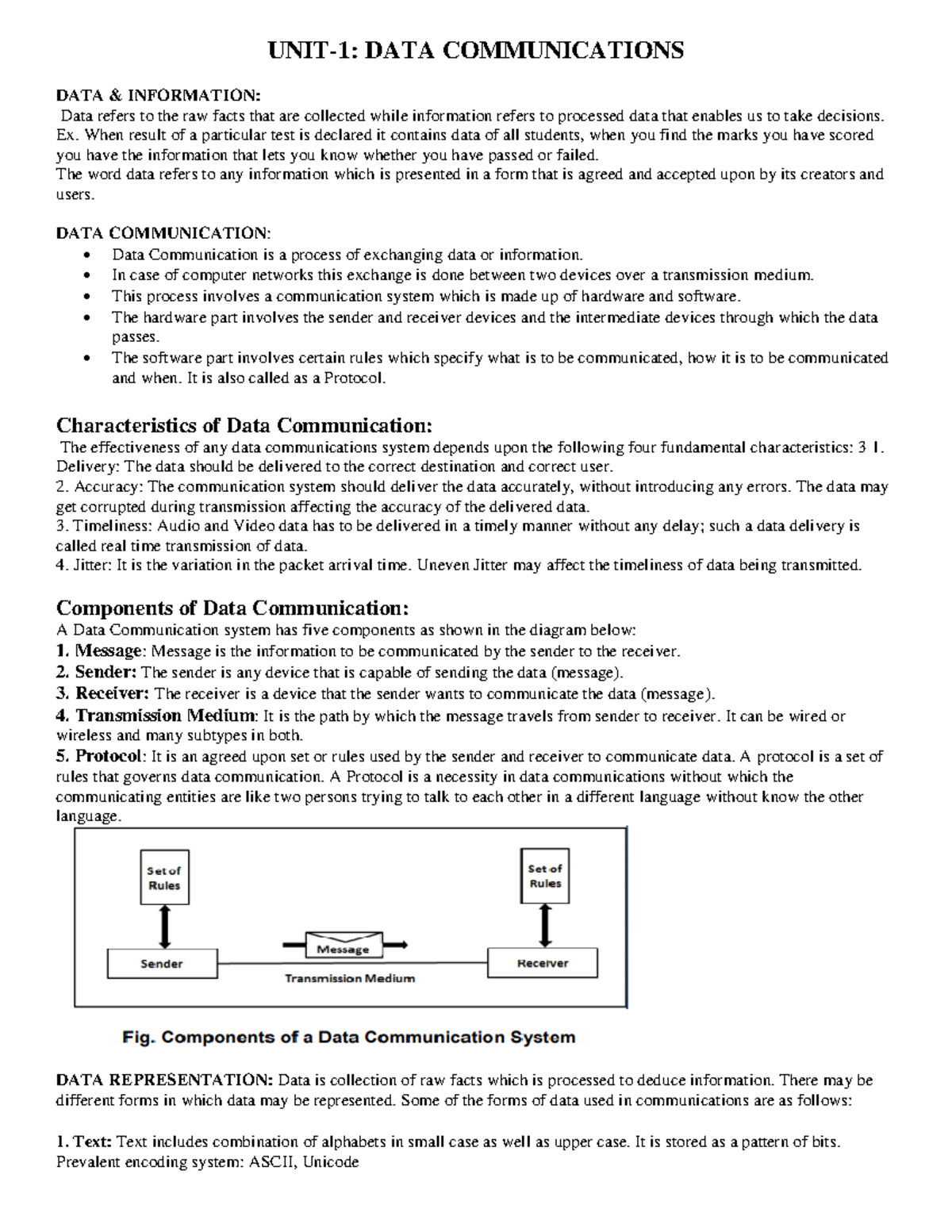 DCN UNIT-1 - good - UNIT- 1 : DATA COMMUNICATIONS ####### DATA & INFORMATION: ####### Data - Studocu