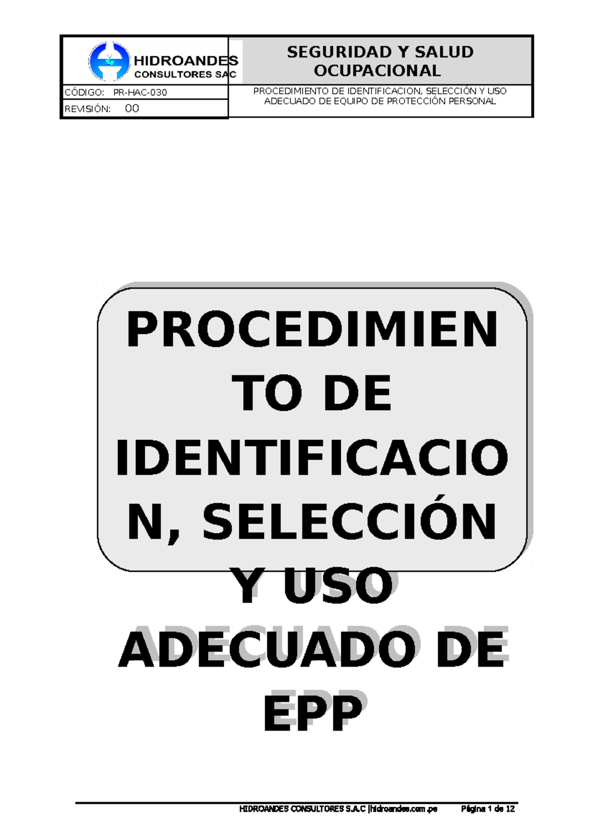 PR-HAC-030 Proc. de Identificación, Selección y Uso Adecuaado de EPP - OCUPACIONAL ...