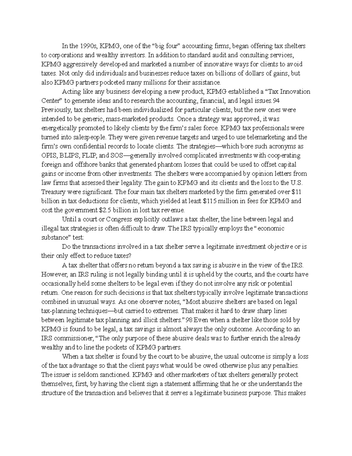 Gms 802 - Case study notes - In the 1990s, KPMG, one of the “big four ...
