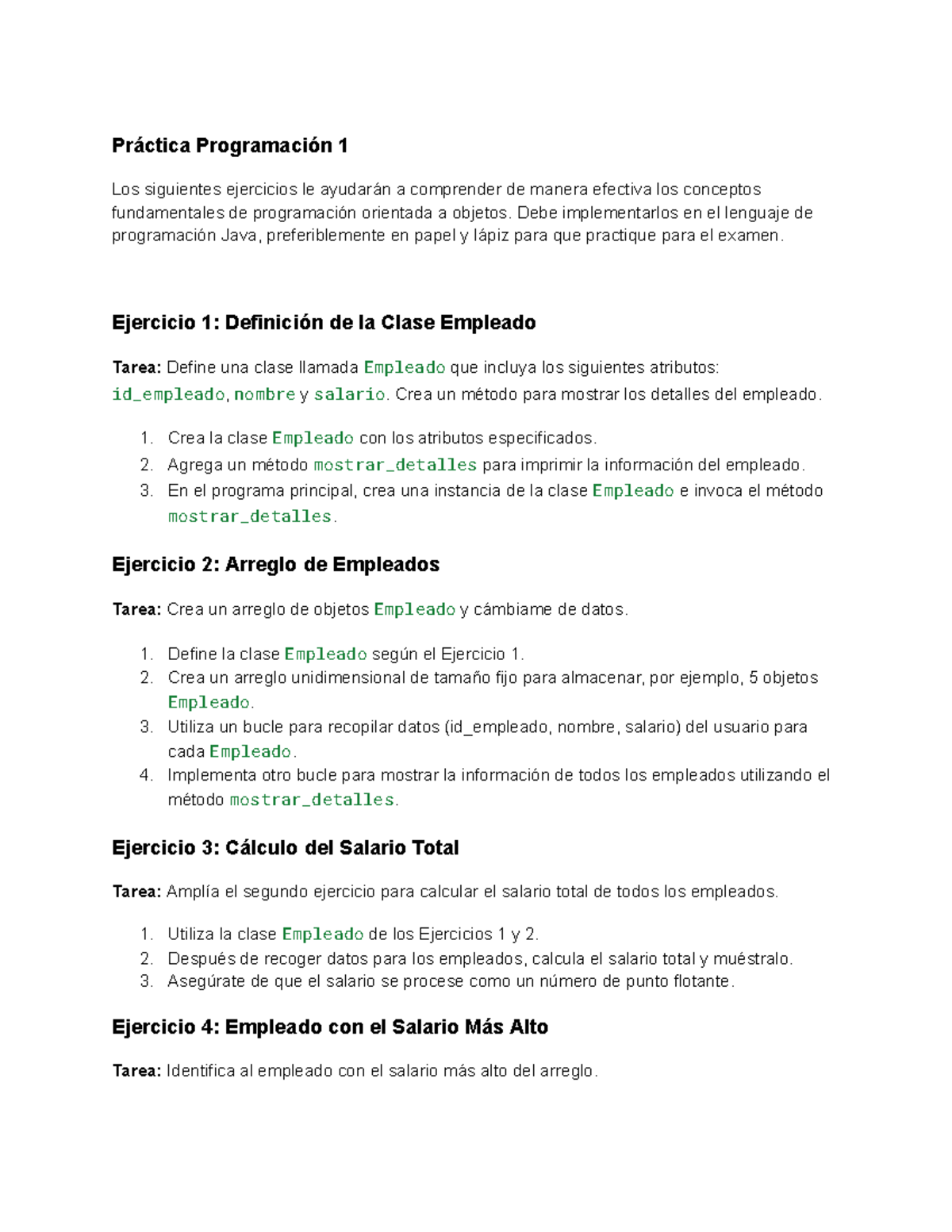 Práctica Programación 1 - Práctica Programación 1 Los siguientes ...