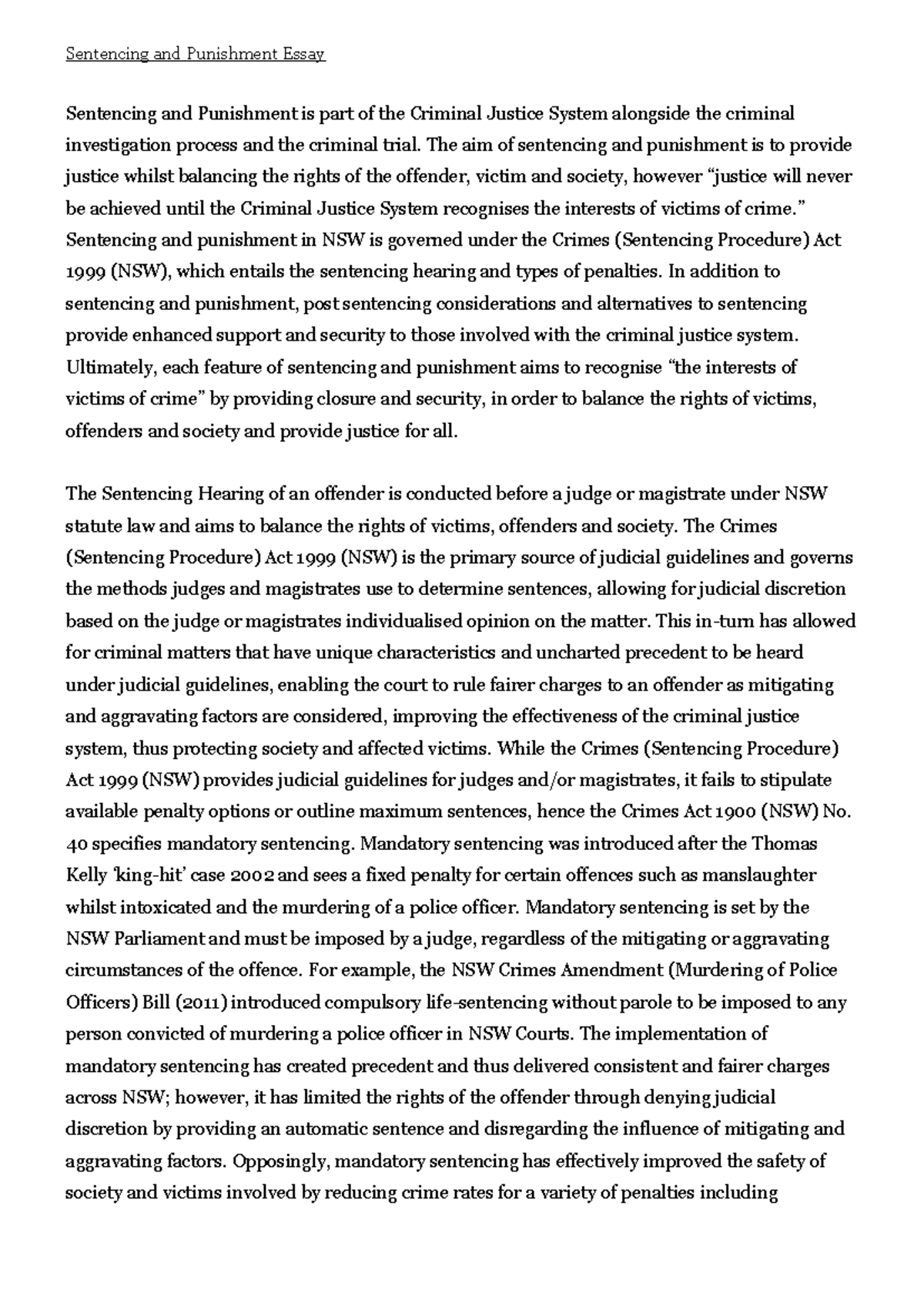 Sentencing and Punishment Essay - Sentencing and Punishment Essay ...