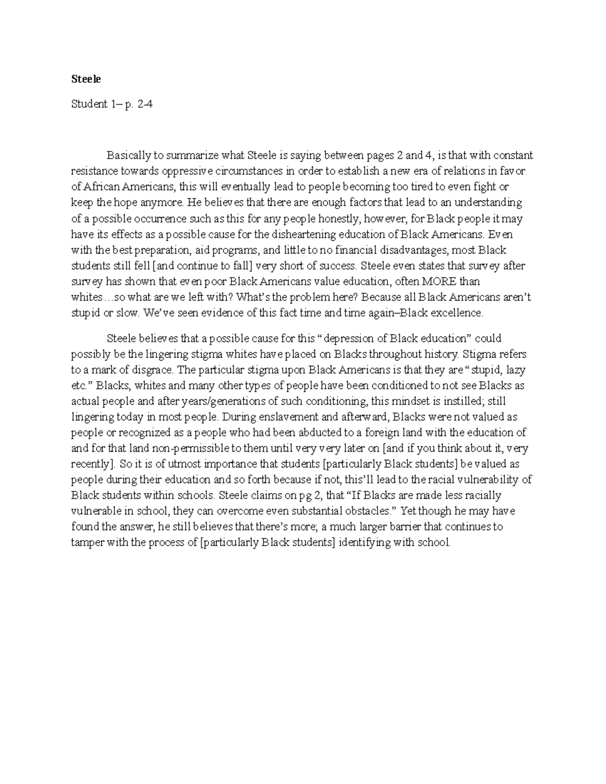 AFRA490- Reading Reaction Summary Steele - Steele Student 1– p. 2 ...