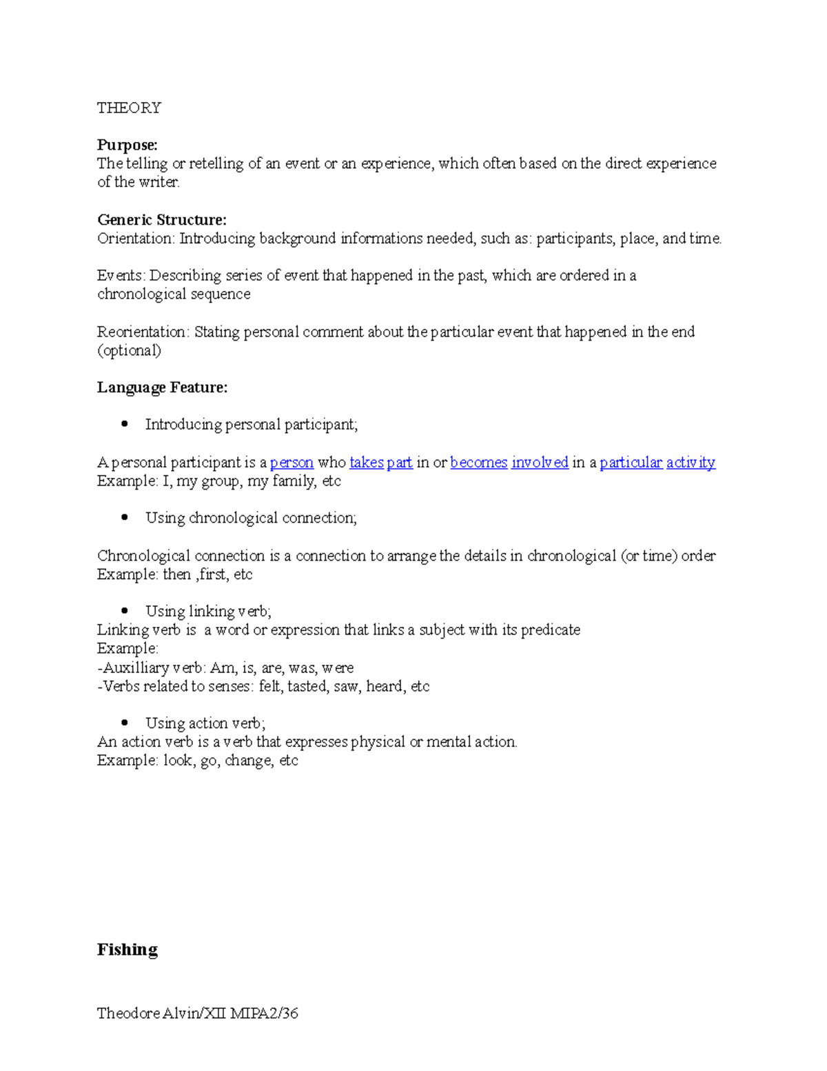 Recount TEXT- this is. a lecture note for 2021 2022 - THEORY Purpose ...