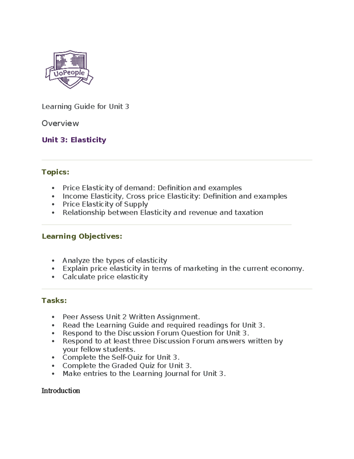 Learning WEEK 3 - BUS 1103 - Learning Guide for Unit 3 Overview Unit 3 ...
