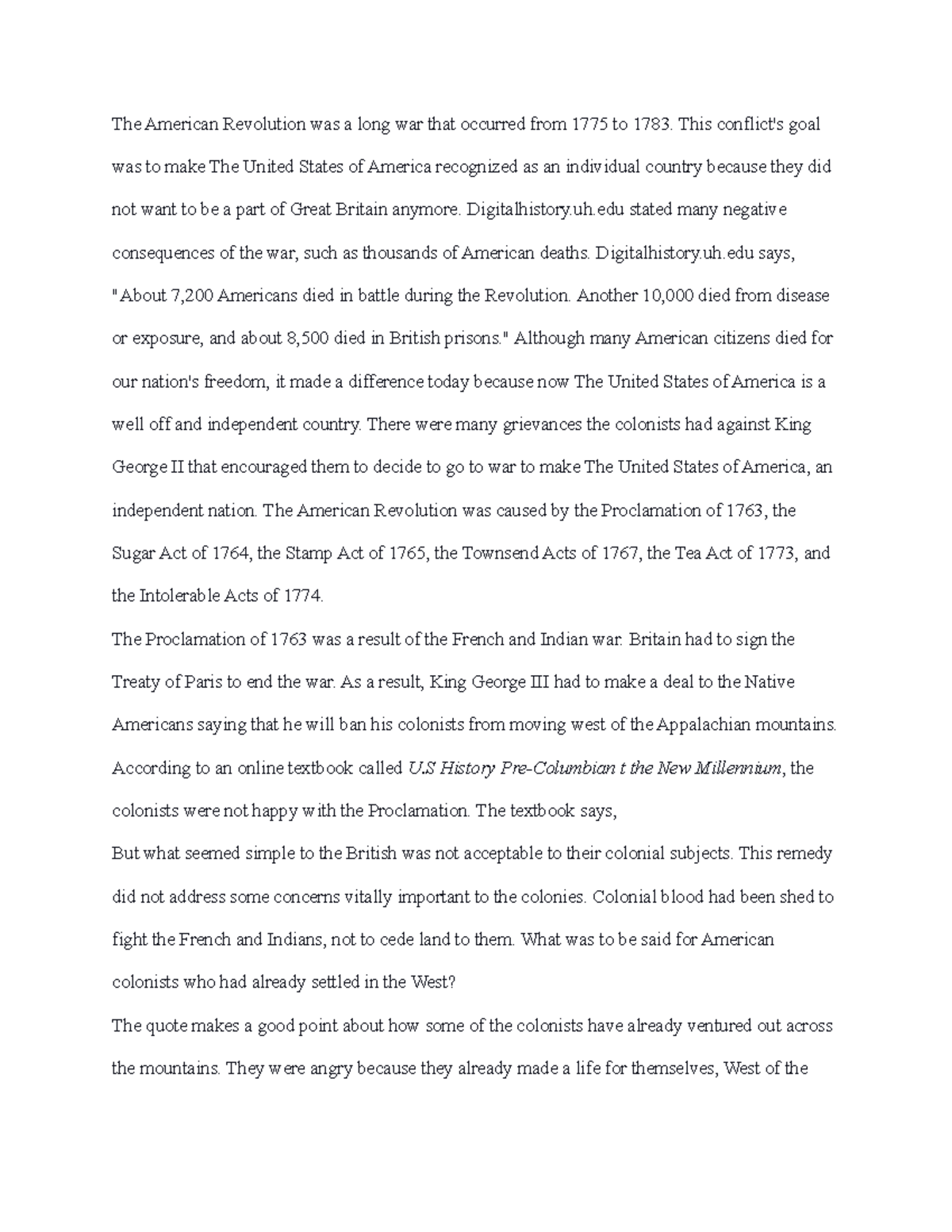 Response Paper about American Revolution - The American Revolution was ...