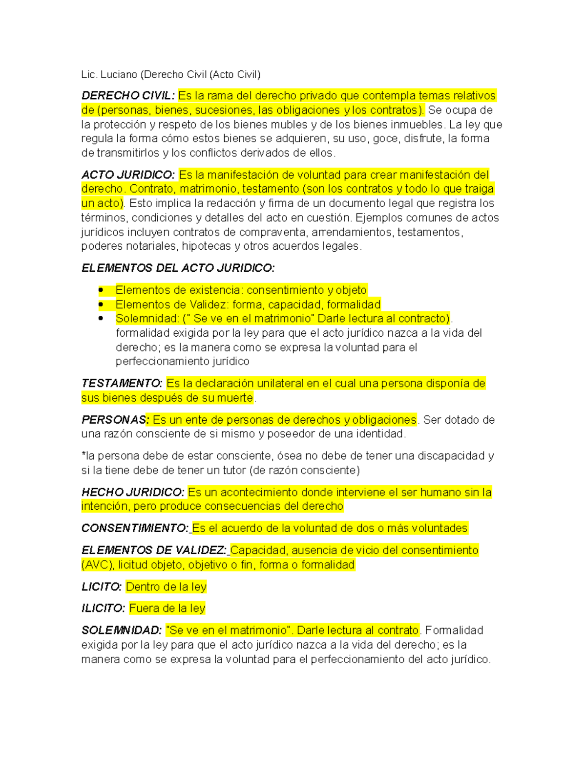 Guía de examen, derecho civil - Lic. Luciano (Derecho Civil (Acto Civil ...