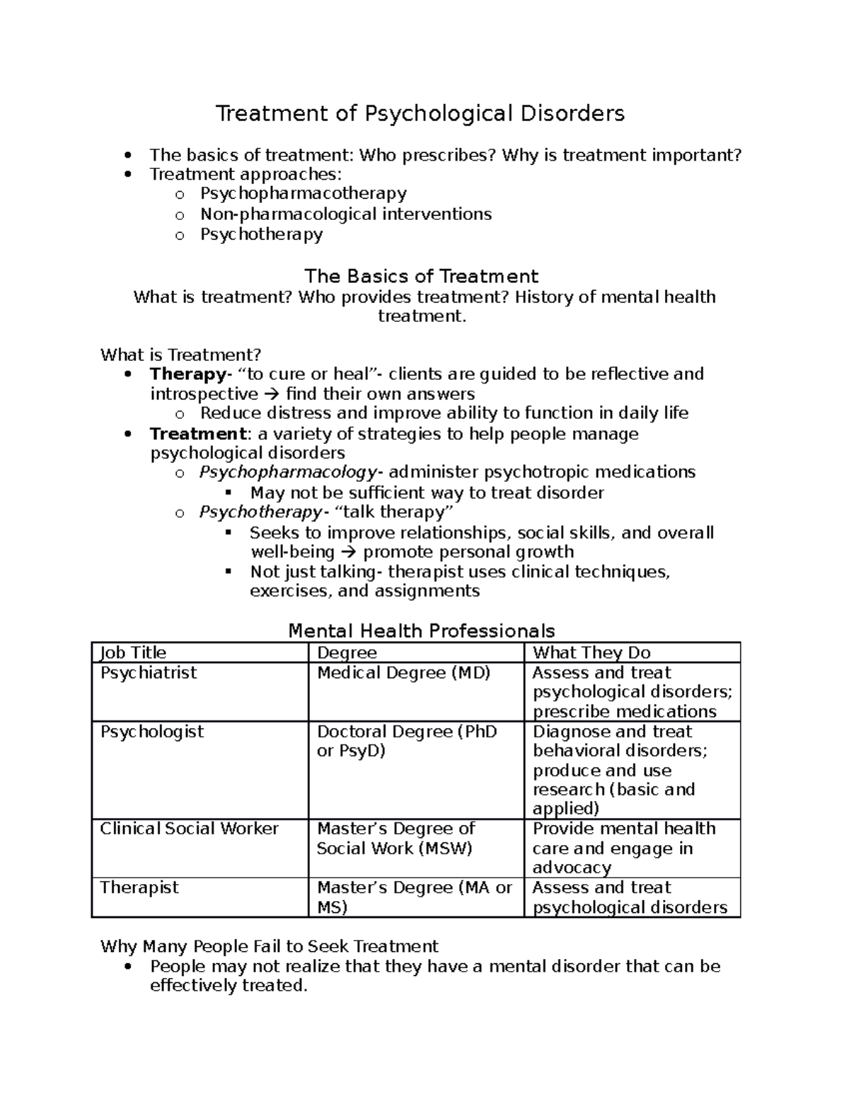 PSYC Treatment of Psychological Disorders - Treatment of Psychological ...
