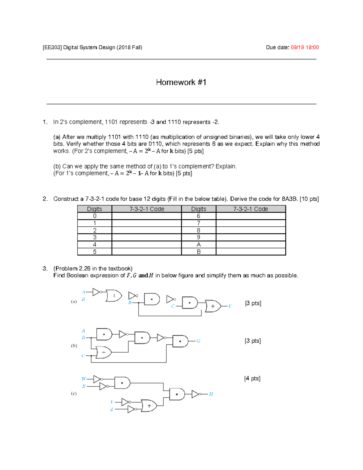 HW1 - Digital System Design (2018 Fall) Due date: 18:00 Homework 1. In ...