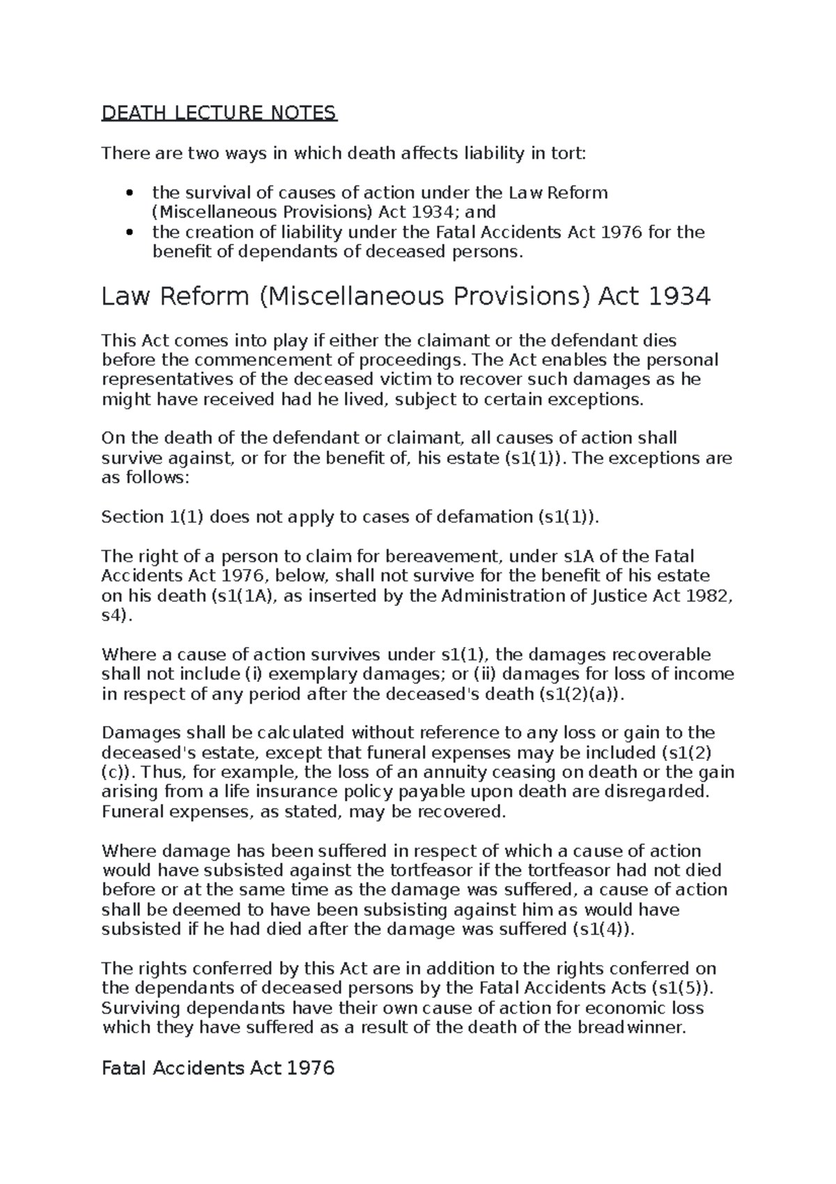 Death lecture - DEATH LECTURE NOTES There are two ways in which death ...