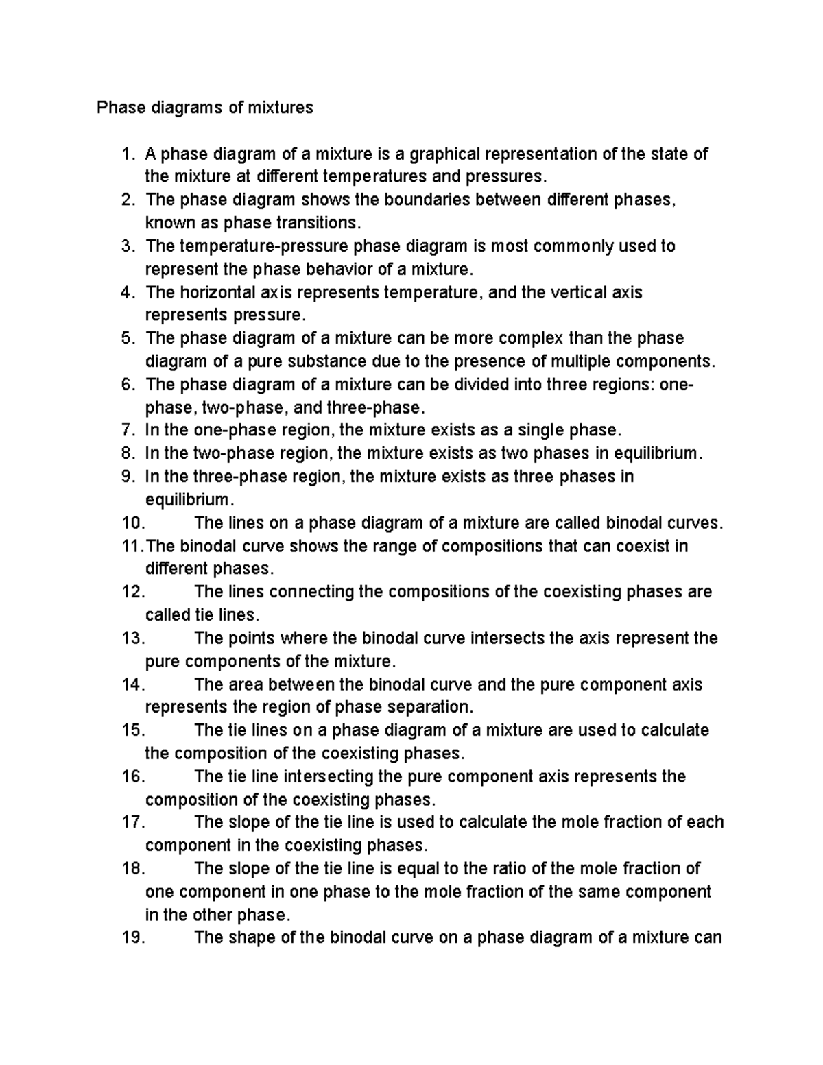 Phase diagrams of mixtures - The phase diagram shows the boundaries ...