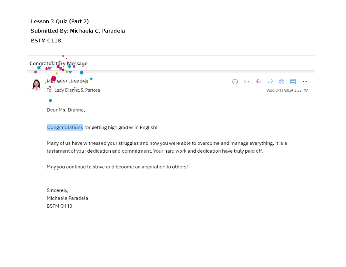Formal Email sample - Contingency plan draft - Lesson 3 Quiz (Part 2 ...
