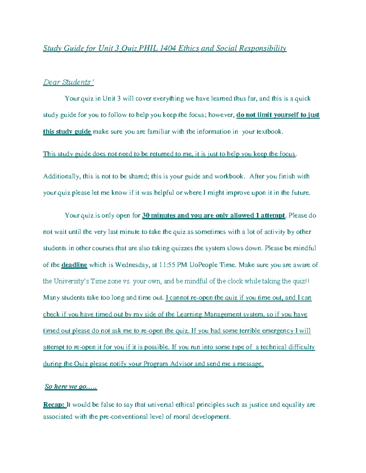 Study Guide for Unit 3 Quiz PHIL 1404 Ethics and Social Responsibility ...