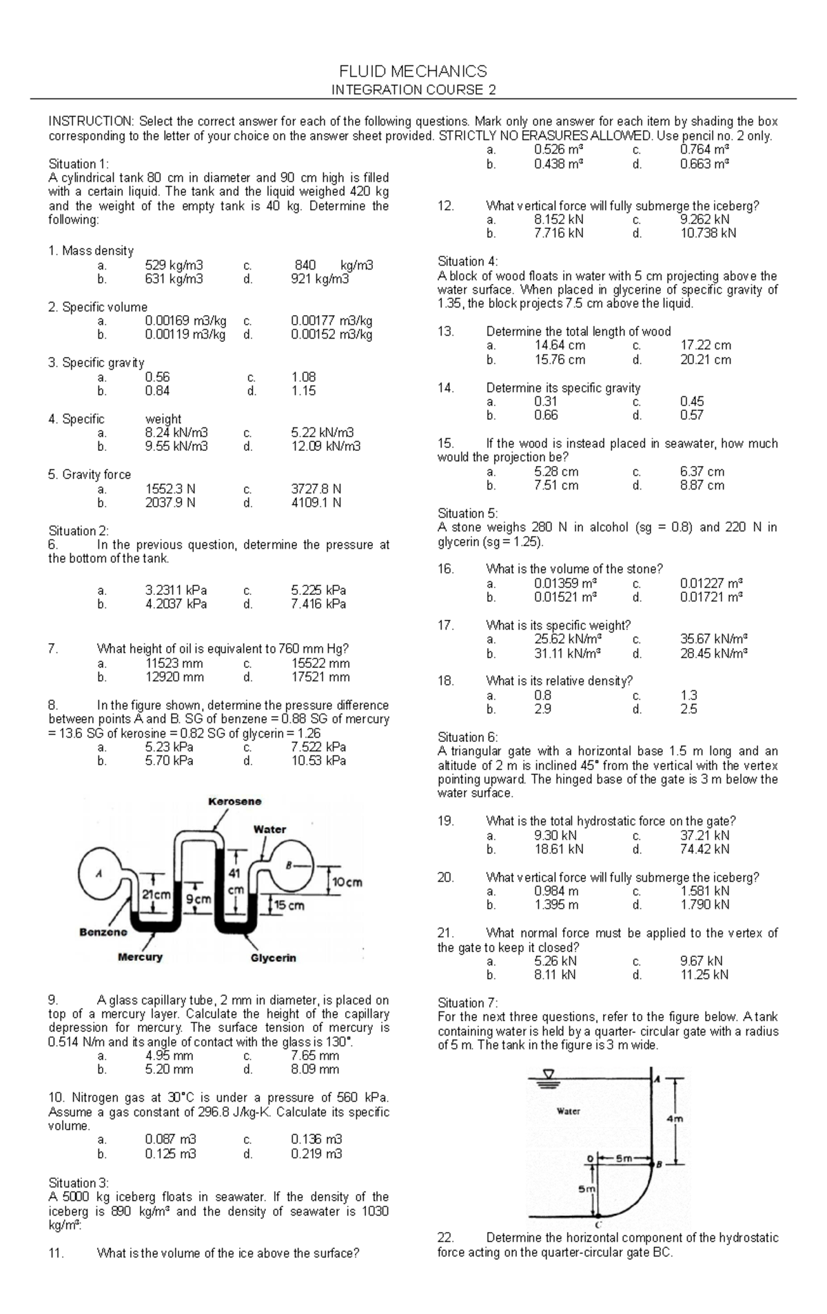 Fluid MECH Pracprob 1 - INSTRUCTION: Select the correct answer for each ...