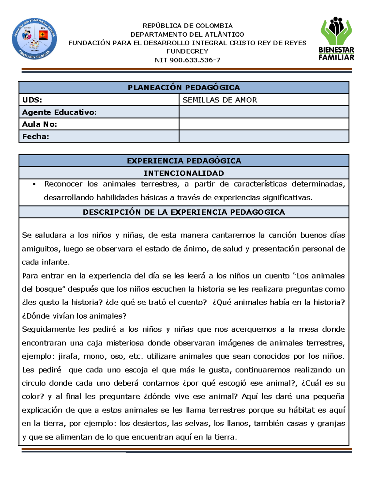 Animales Terrestres - jjdjd - REPÚBLICA DE COLOMBIA DEPARTAMENTO DEL ...