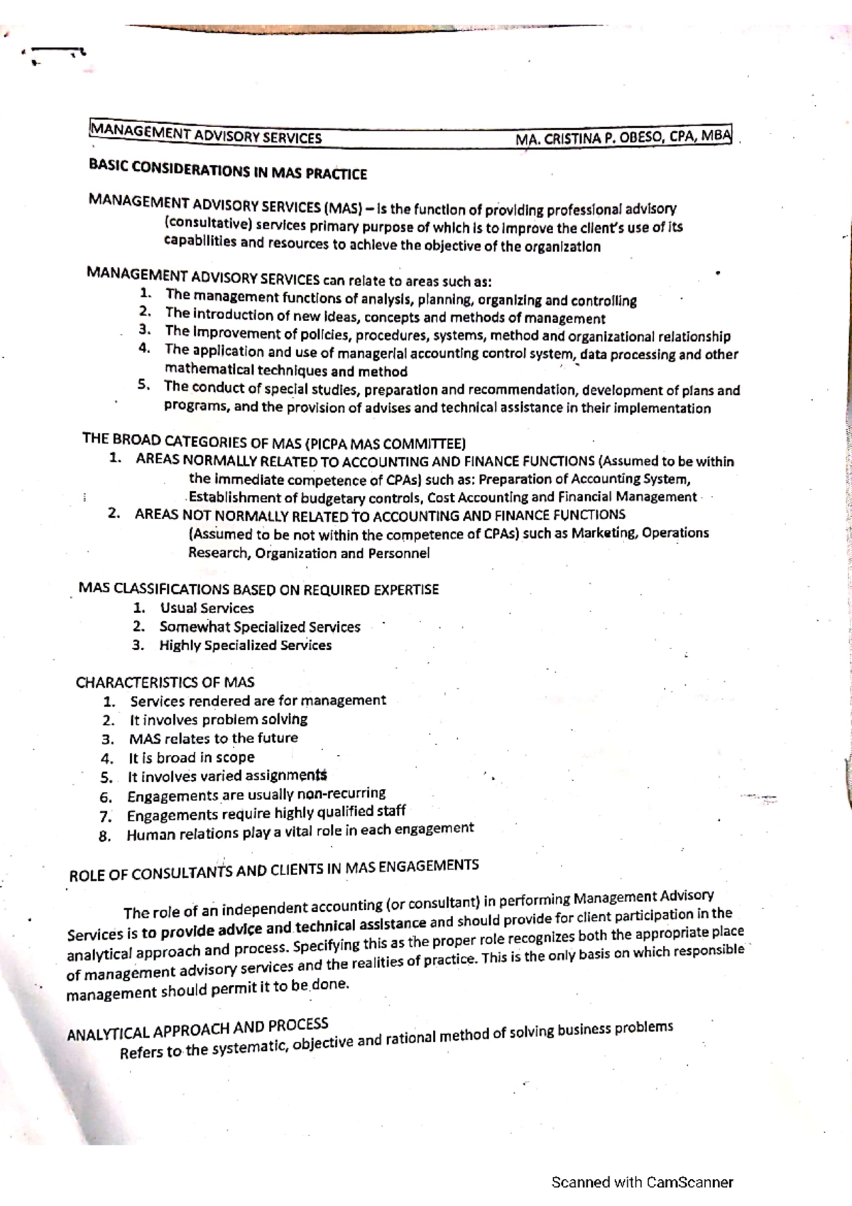 Basic Considerations IN MAS Practice Reviewer - Accountancy - Studocu