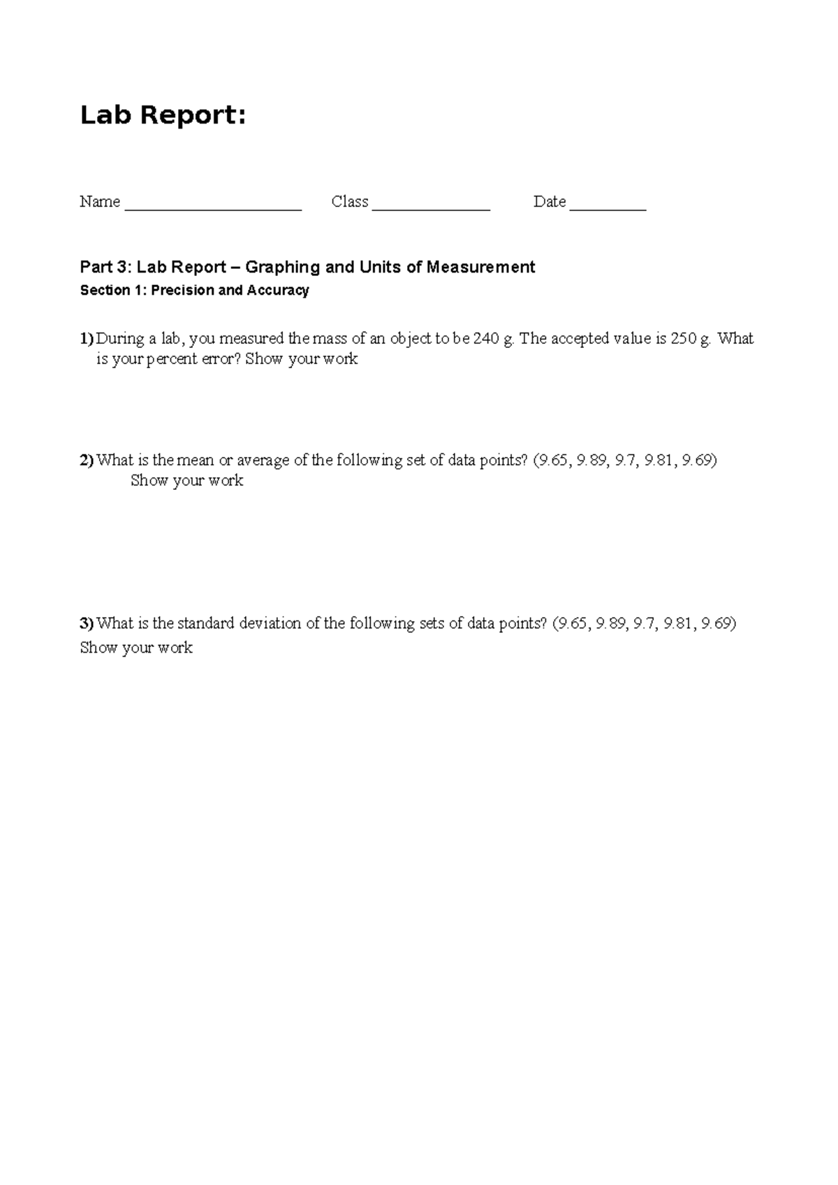 Lab report-No.1-PSCI 1421 - Lab Report: Name _____________________ Class ______________ Date ...