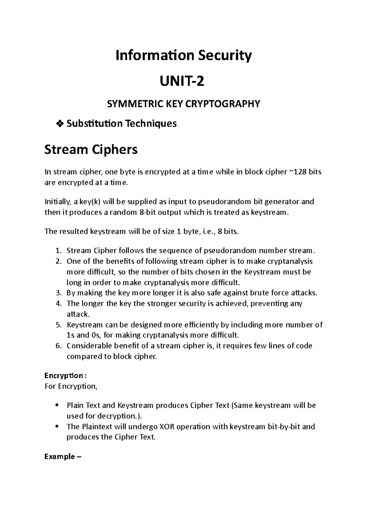 Information Security unit 2 - Information Security UNIT- SYMMETRIC KEY CRYPTOGRAPHY Substitution ...