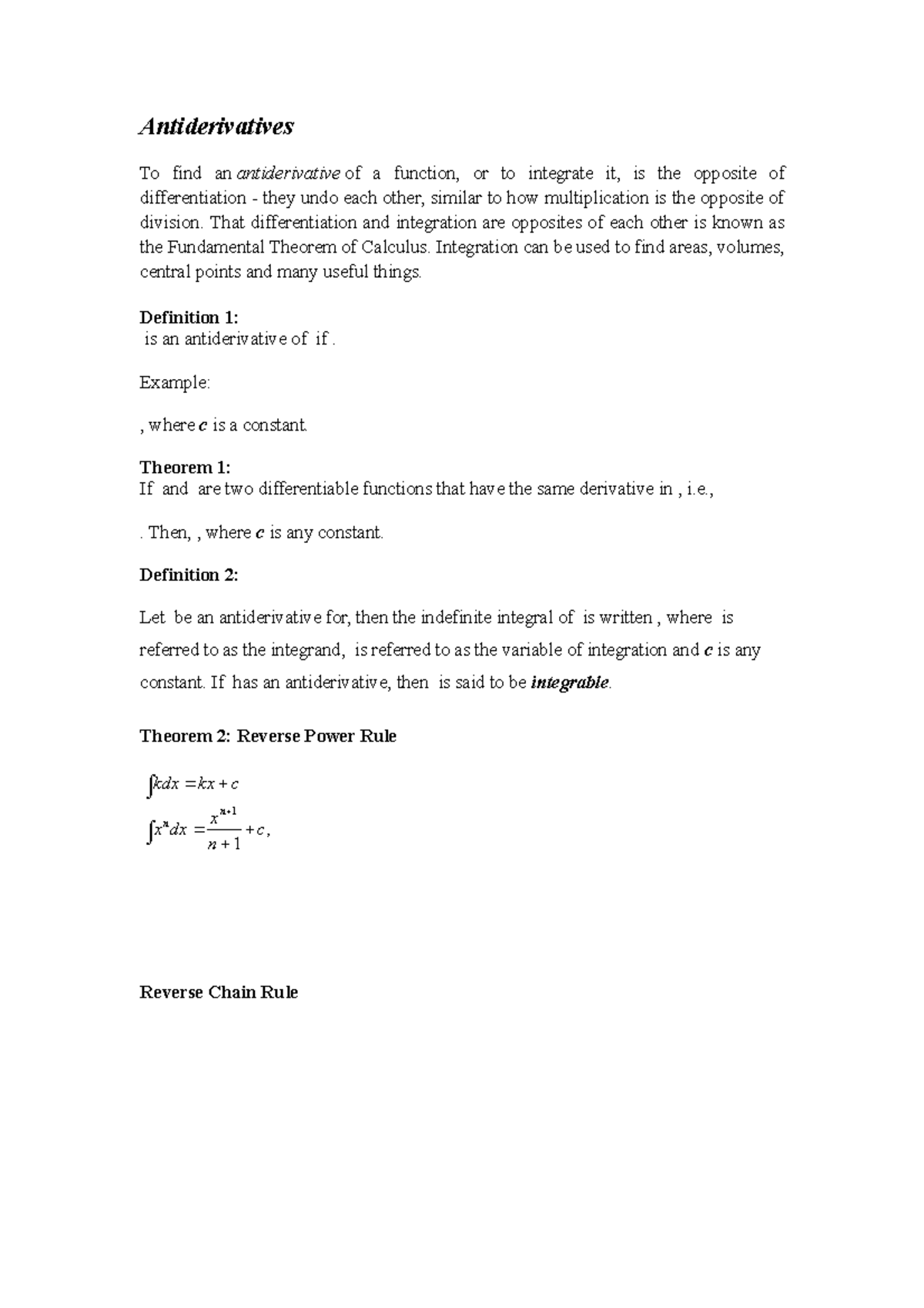 Antiderivatives - This consist of notes and practice questions ...