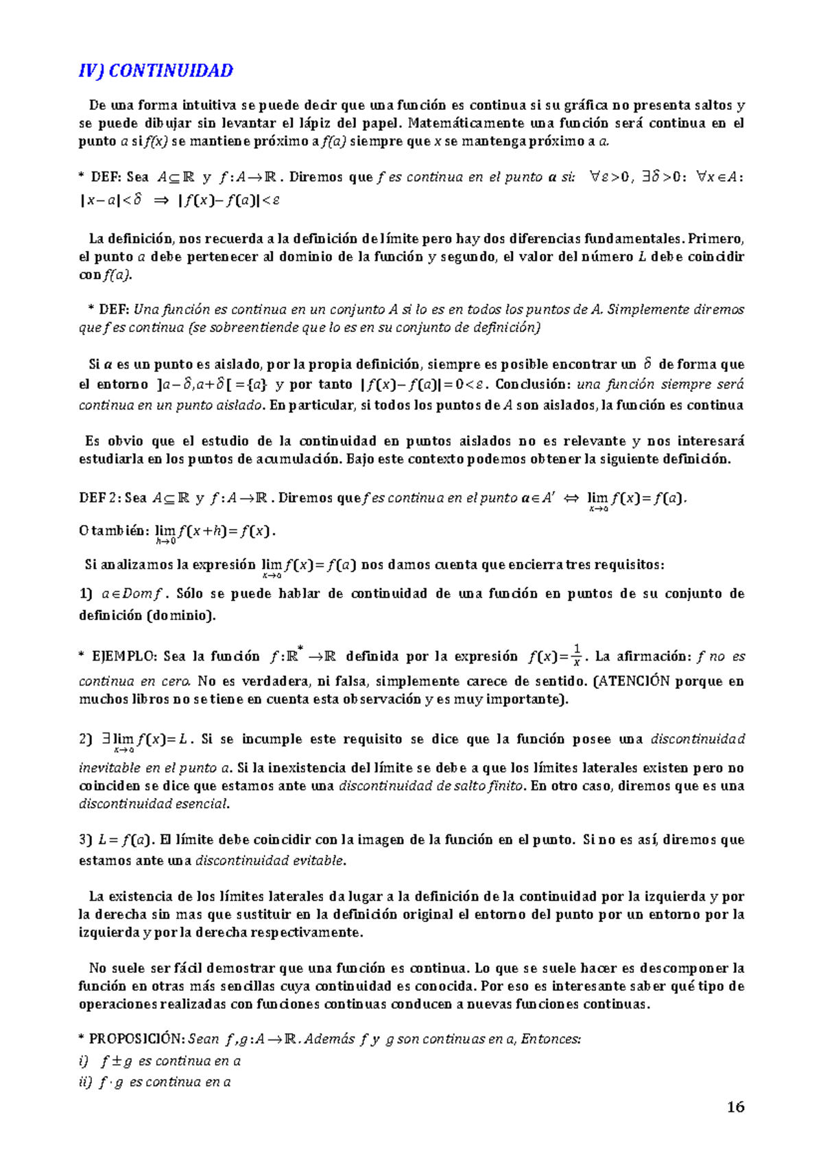 3-Continuidad - Contiene Continuidad (teoría) - IV) CONTINUIDAD De una forma intuitiva se puede ...
